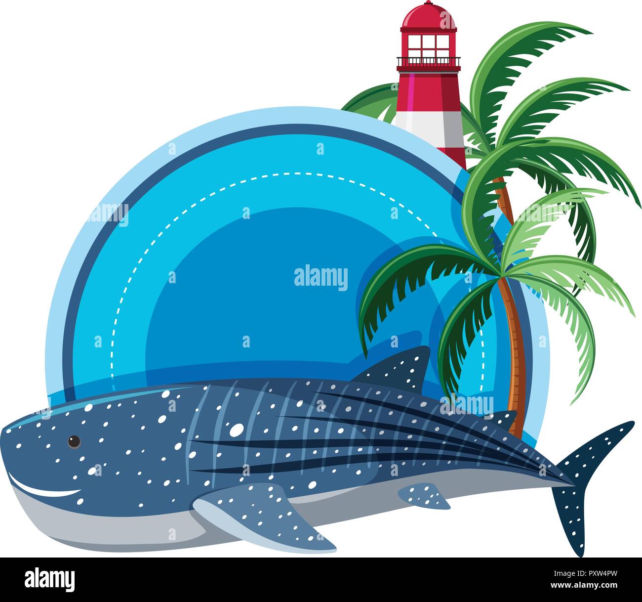 Border template with whale shark and lighthouse illustration Stock ...