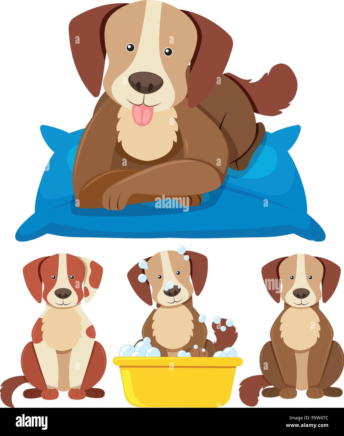 Cute dogs in different actions illustration Stock Vector Image & Art ...
