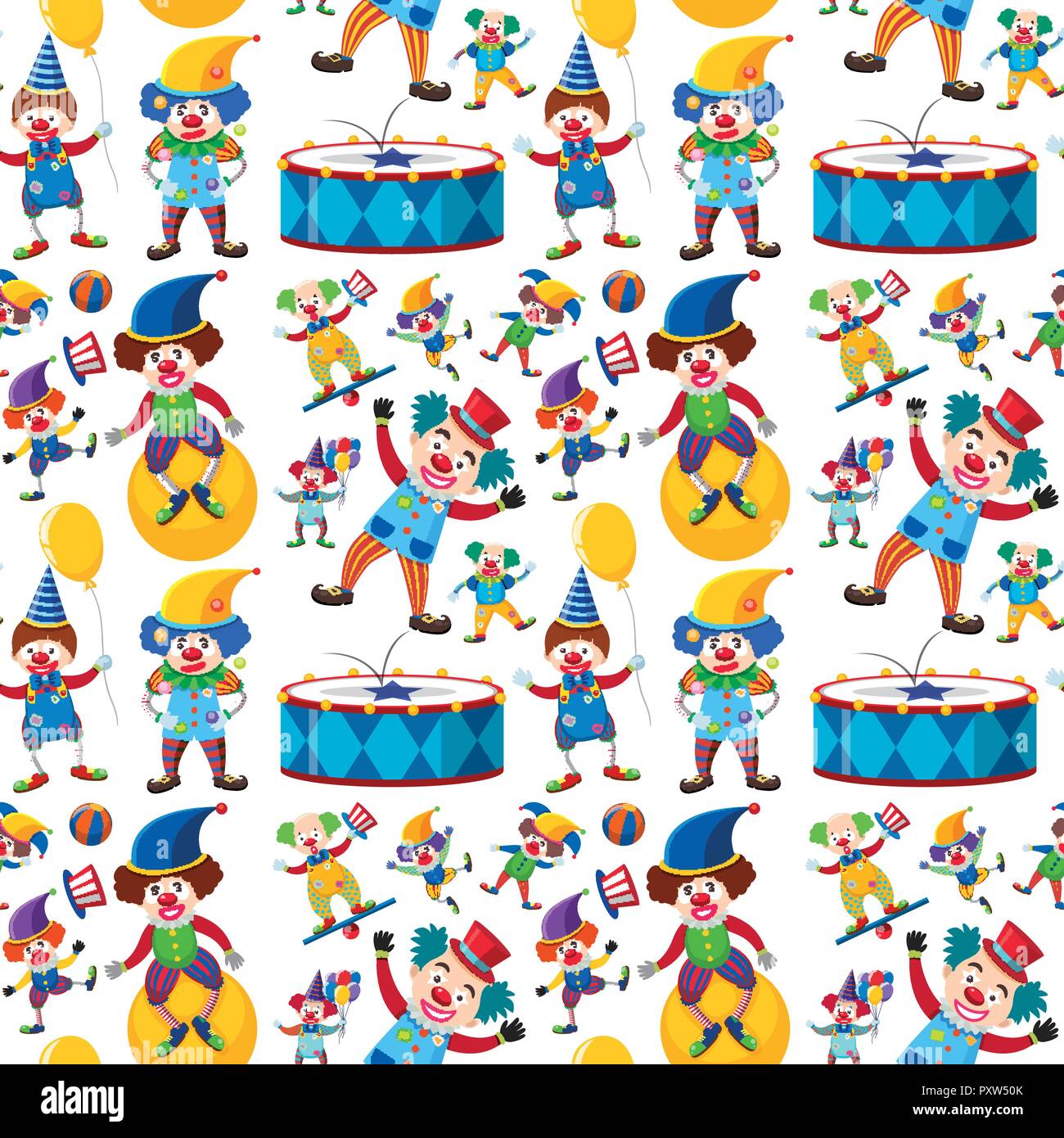 Seamless background with happy clowns illustration Stock Vector Image ...