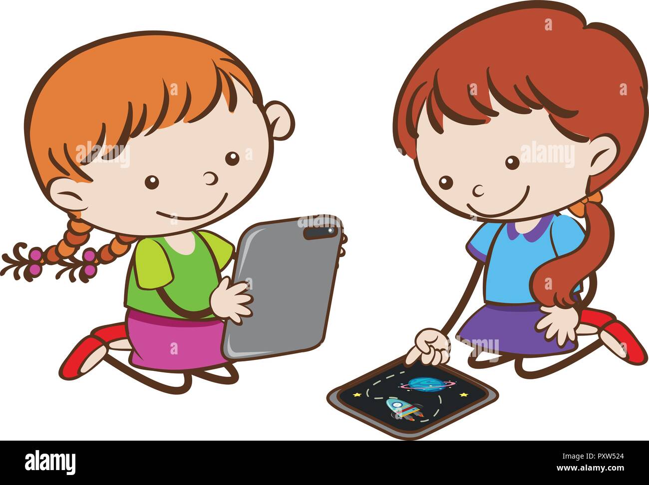 Girls Playing Tablet on White Background illustration Stock Vector ...
