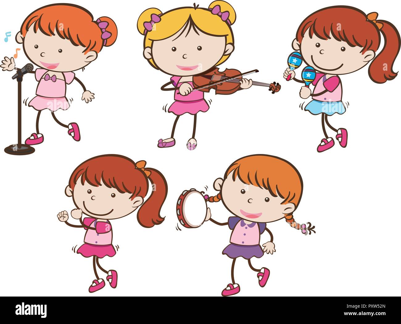 Girls playing different instruments illustration Stock Vector Image ...