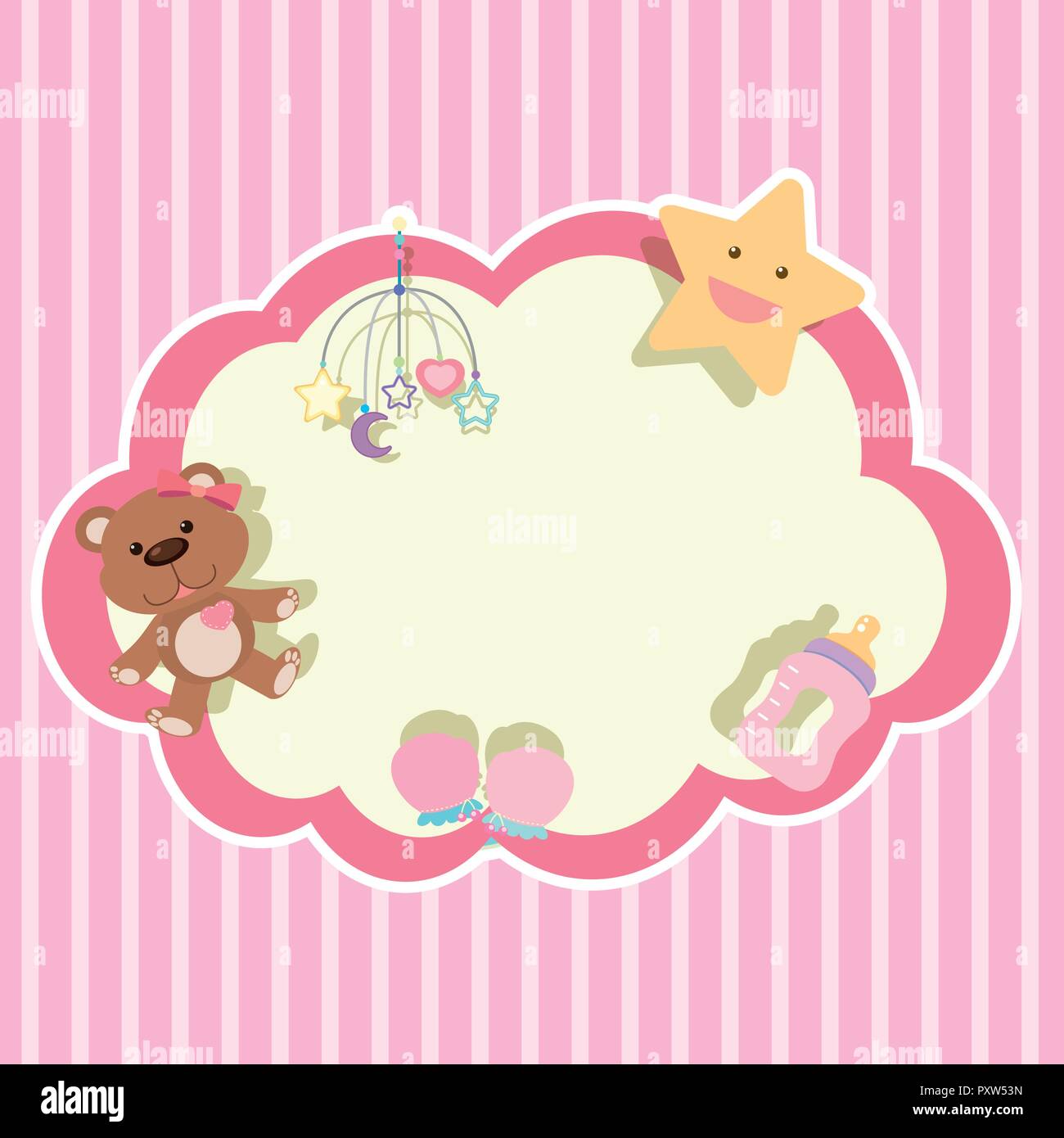 Border template with toys on pink background illustration Stock Vector ...