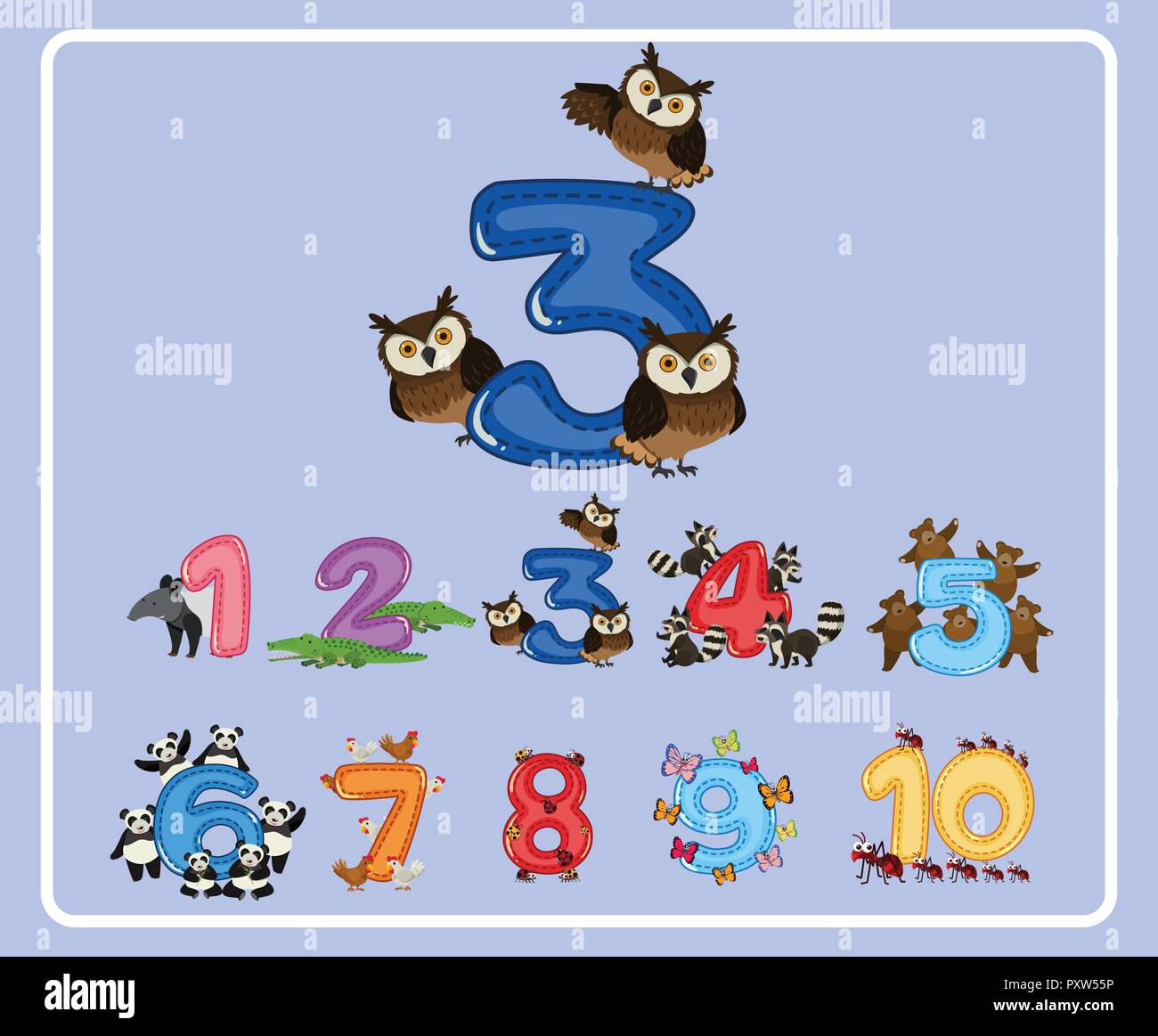 Counting number three with owls illustration Stock Vector Image & Art ...