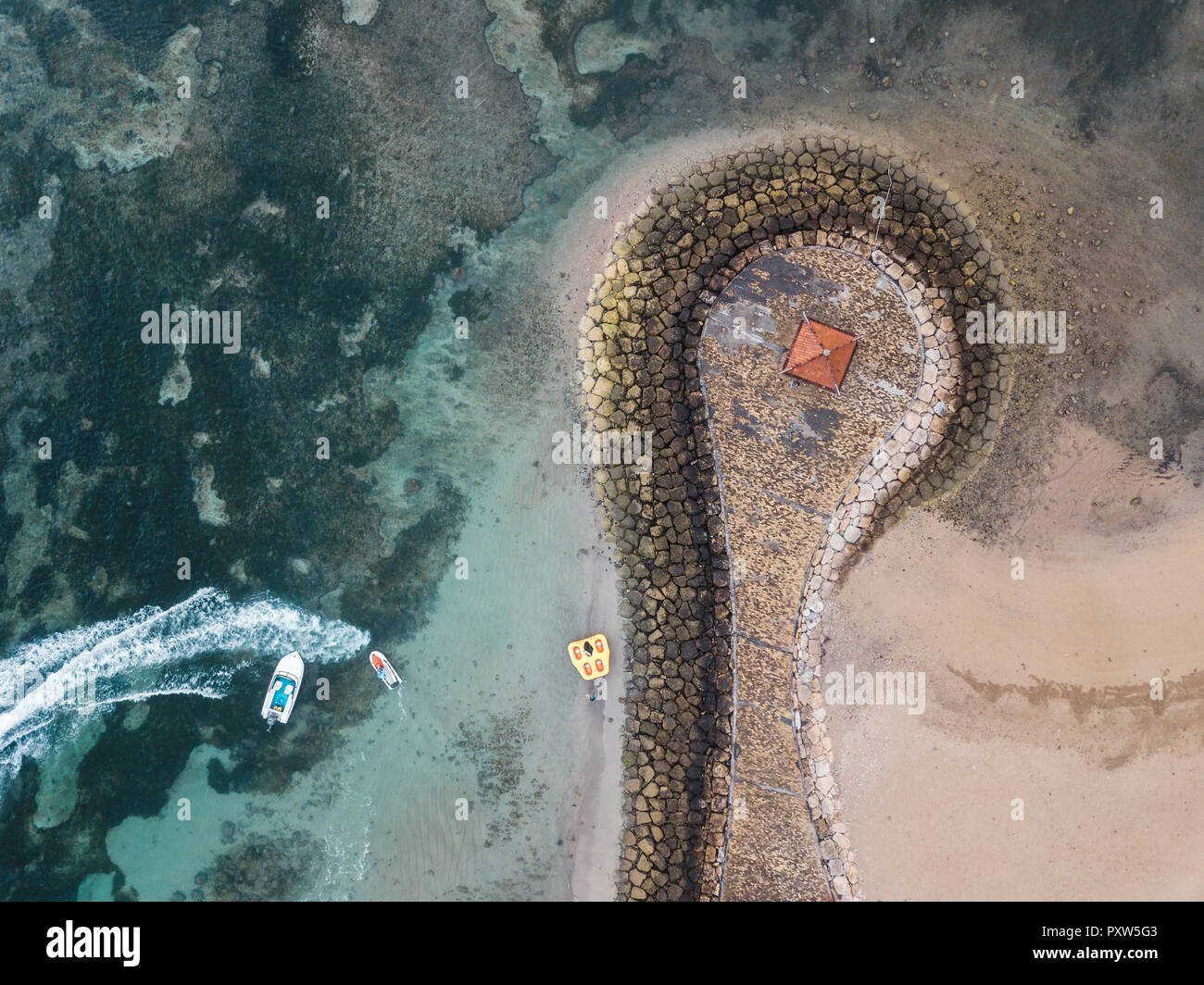 Indonesia, Bali, Aerial view of Nusa Dua beach, pier from above Stock ...