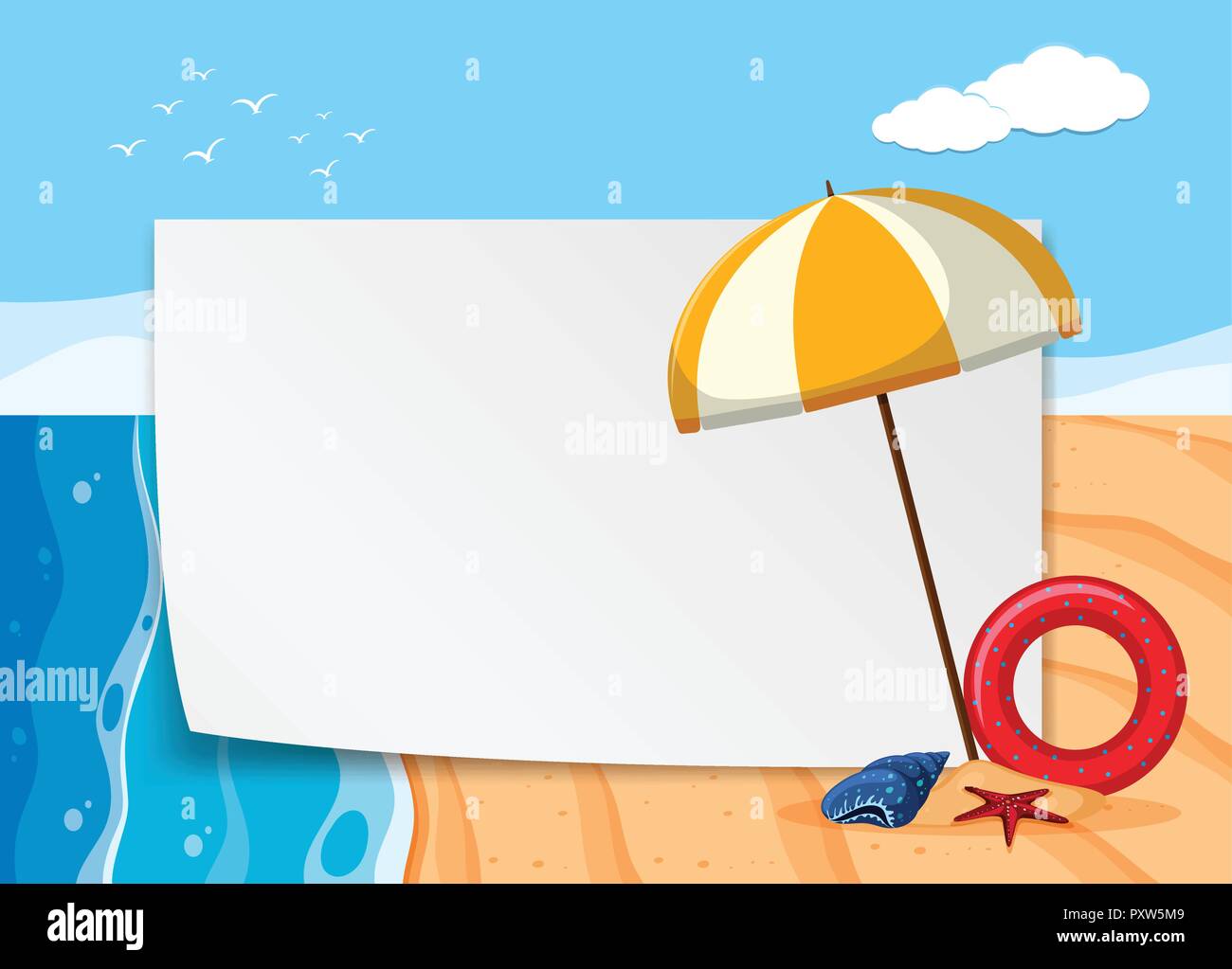 Paper template with ocean view in background illustration Stock Vector ...
