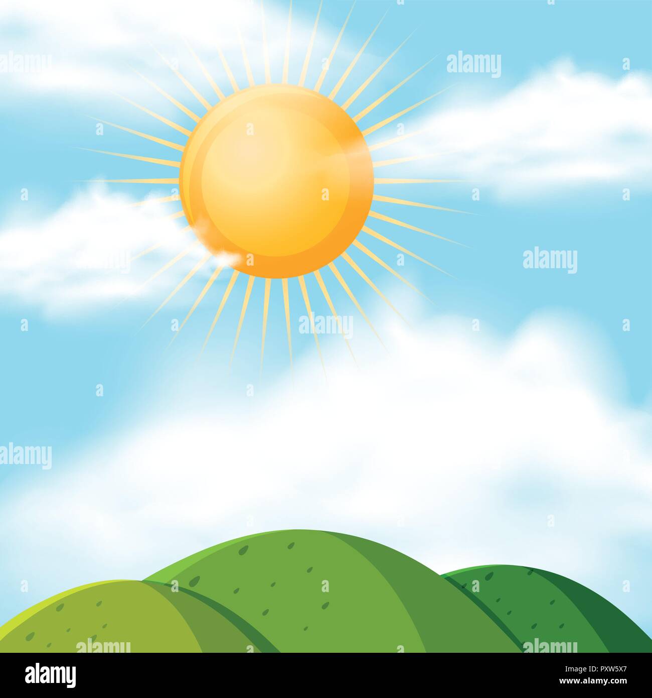 Background scene with sun over the hills illustration Stock Vector ...