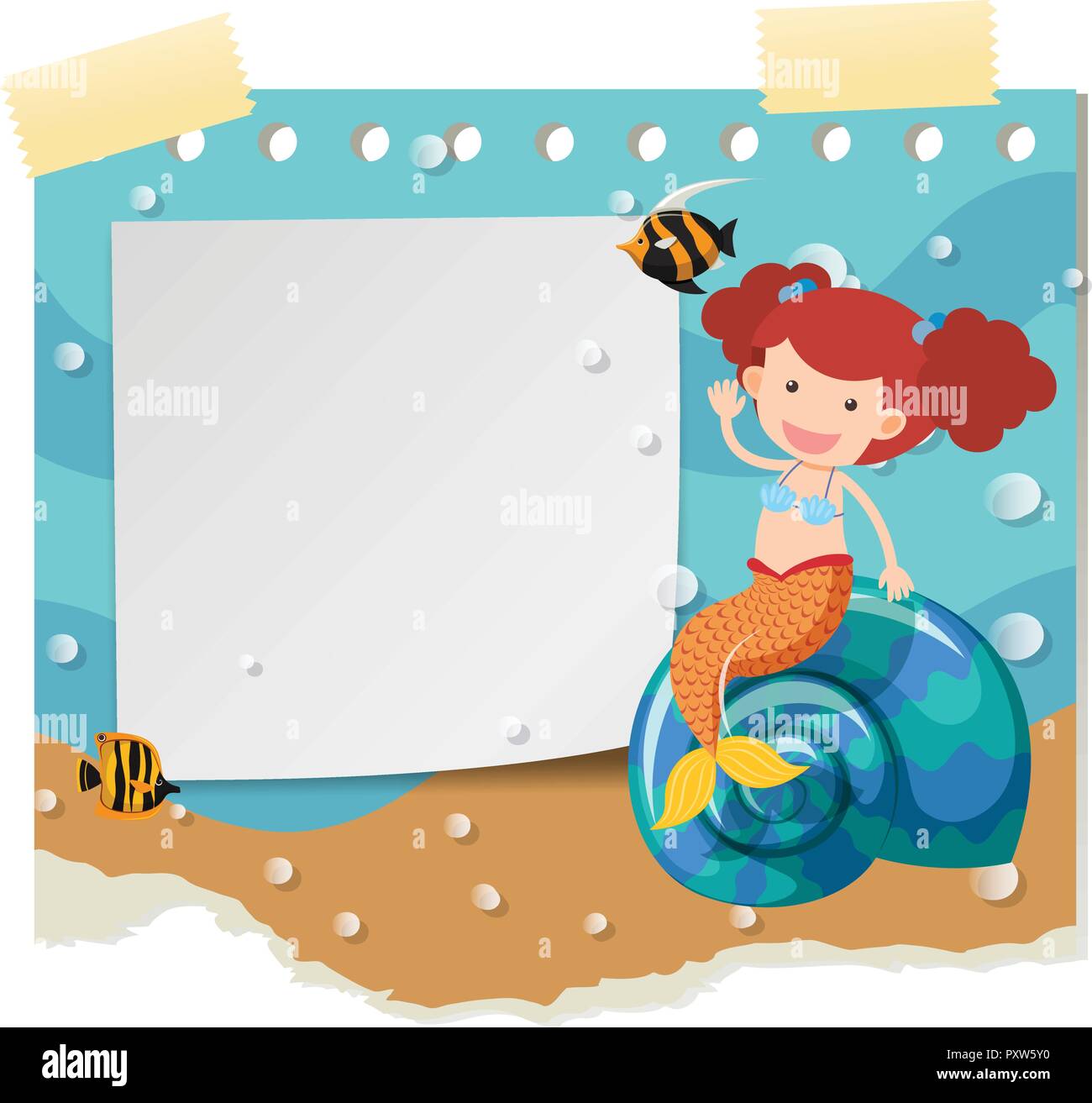Border template with cute mermaid illustration Stock Vector Image & Art ...