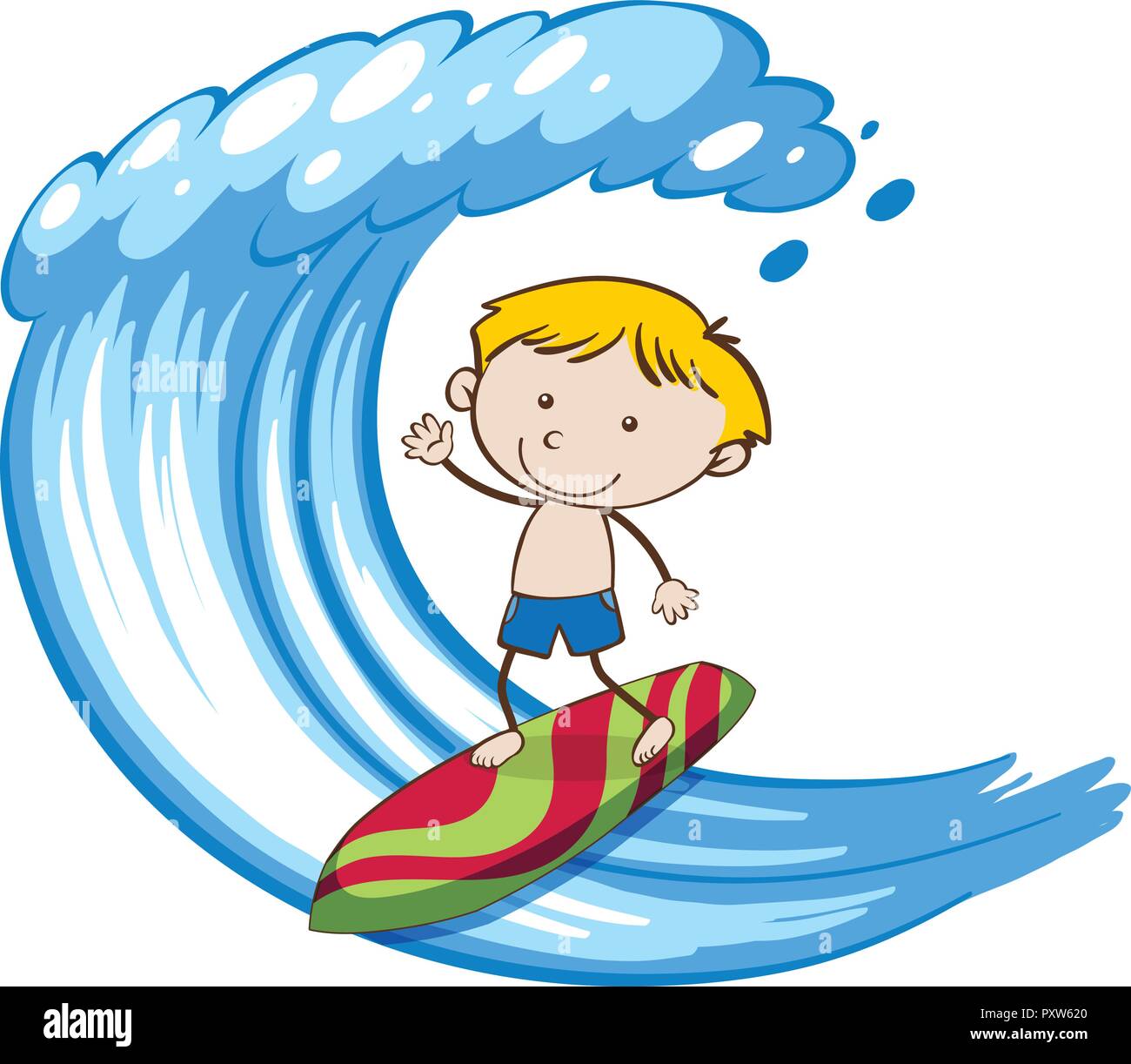 A Boy Surfing on Big Wave illustration Stock Vector Image & Art - Alamy