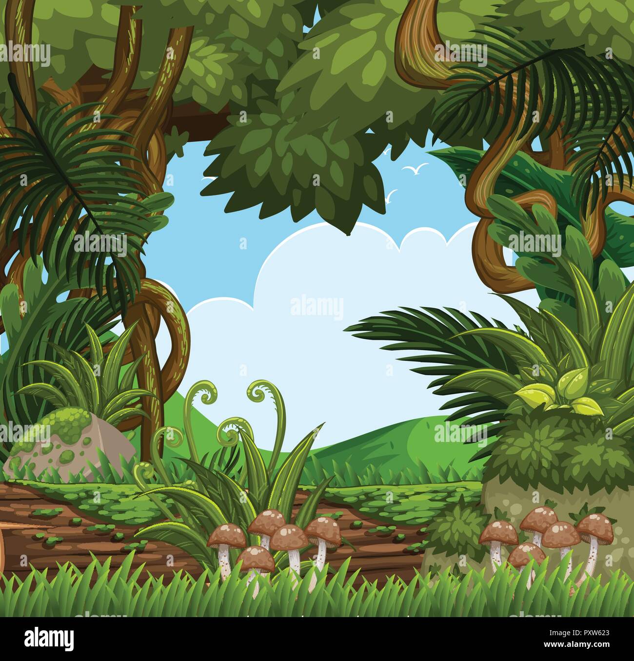 Background scene with trees in forest illustration Stock Vector Image ...