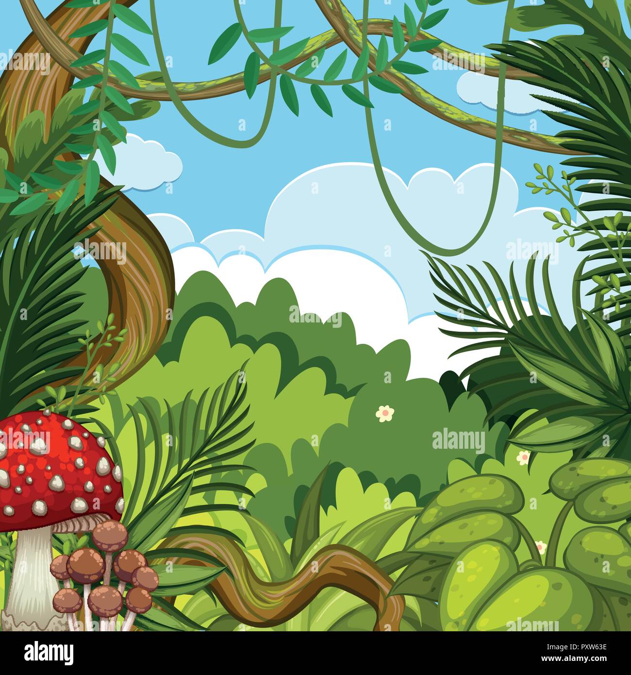 Background scene with green trees in forest illustration Stock Vector ...