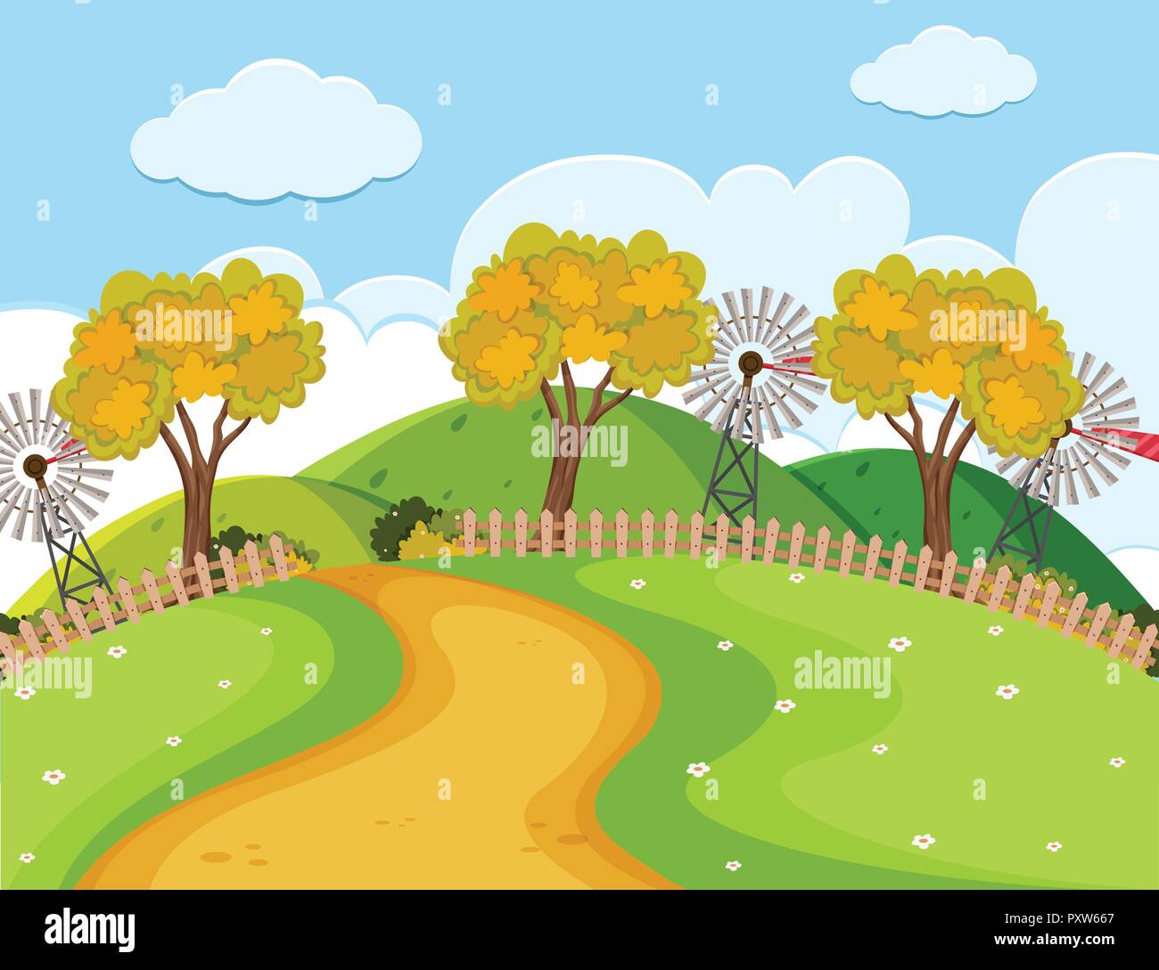 Nature scene with road and trees illustration Stock Vector Image & Art ...