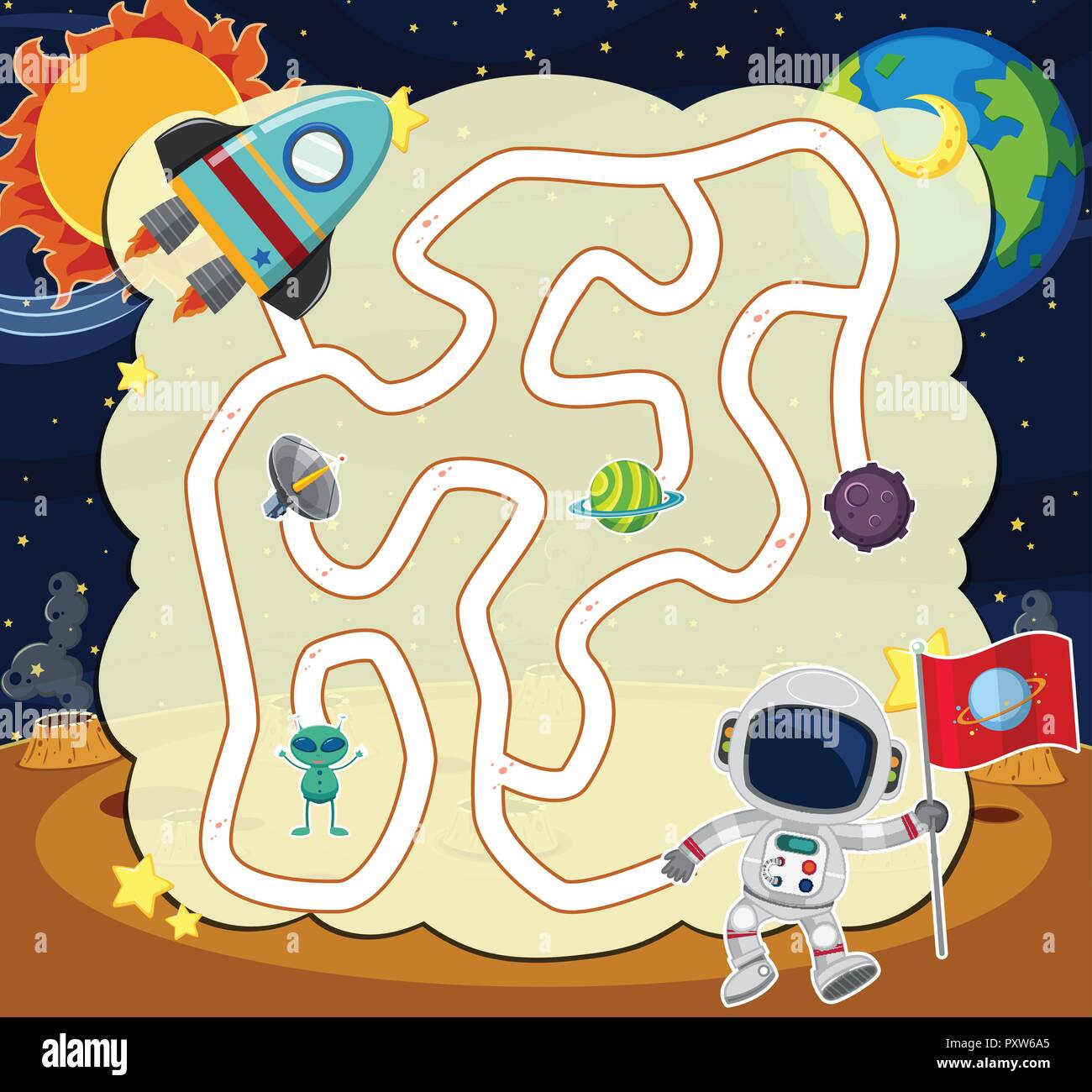 Puzzle game template with astronaut in space illustration Stock Vector ...
