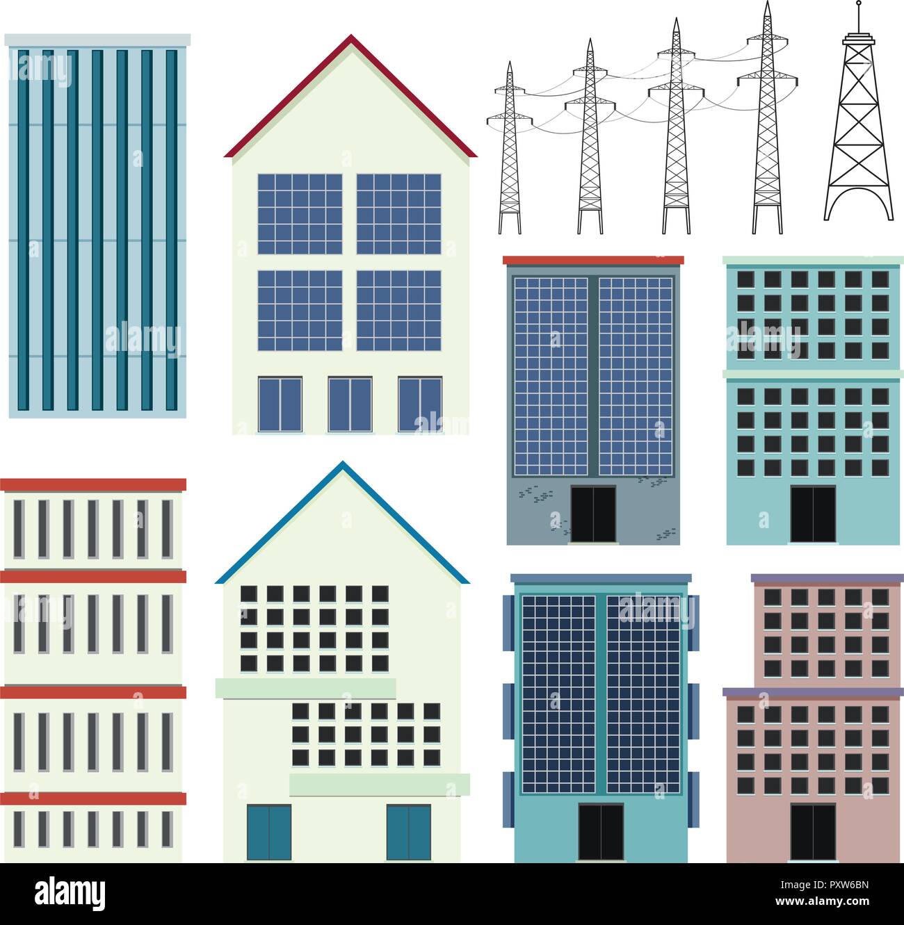 Different designs of office buildings illustration Stock Vector Image ...