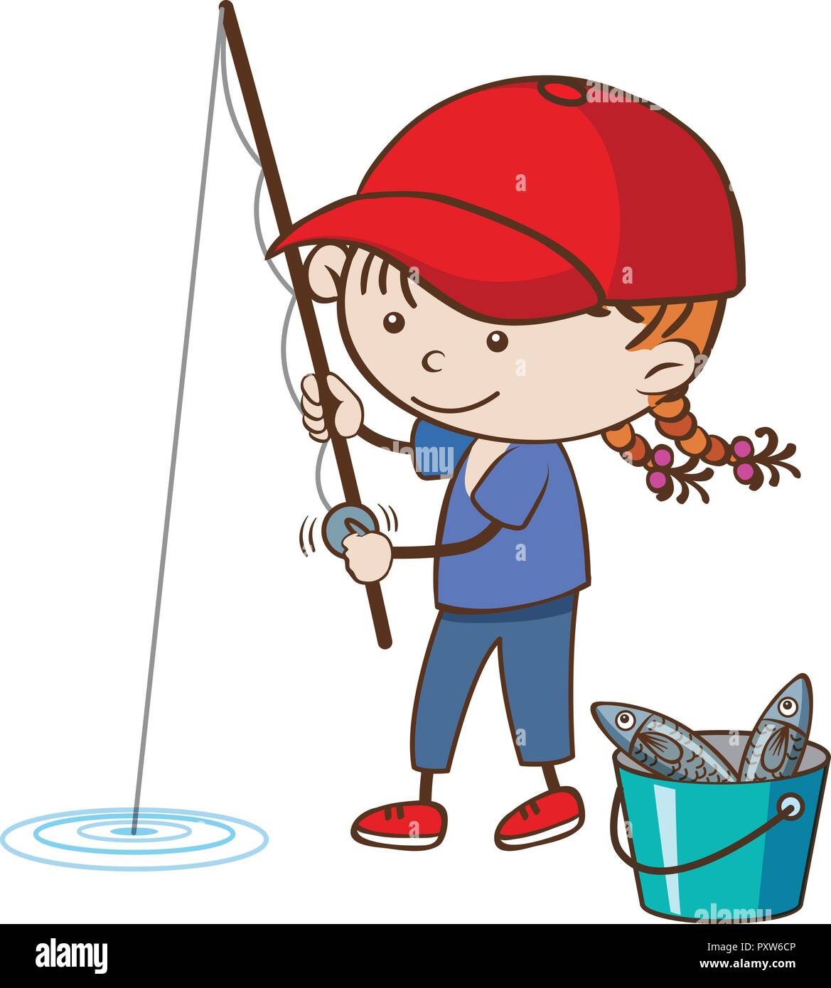 A Girl Fishing on White Background illustration Stock Vector Image ...
