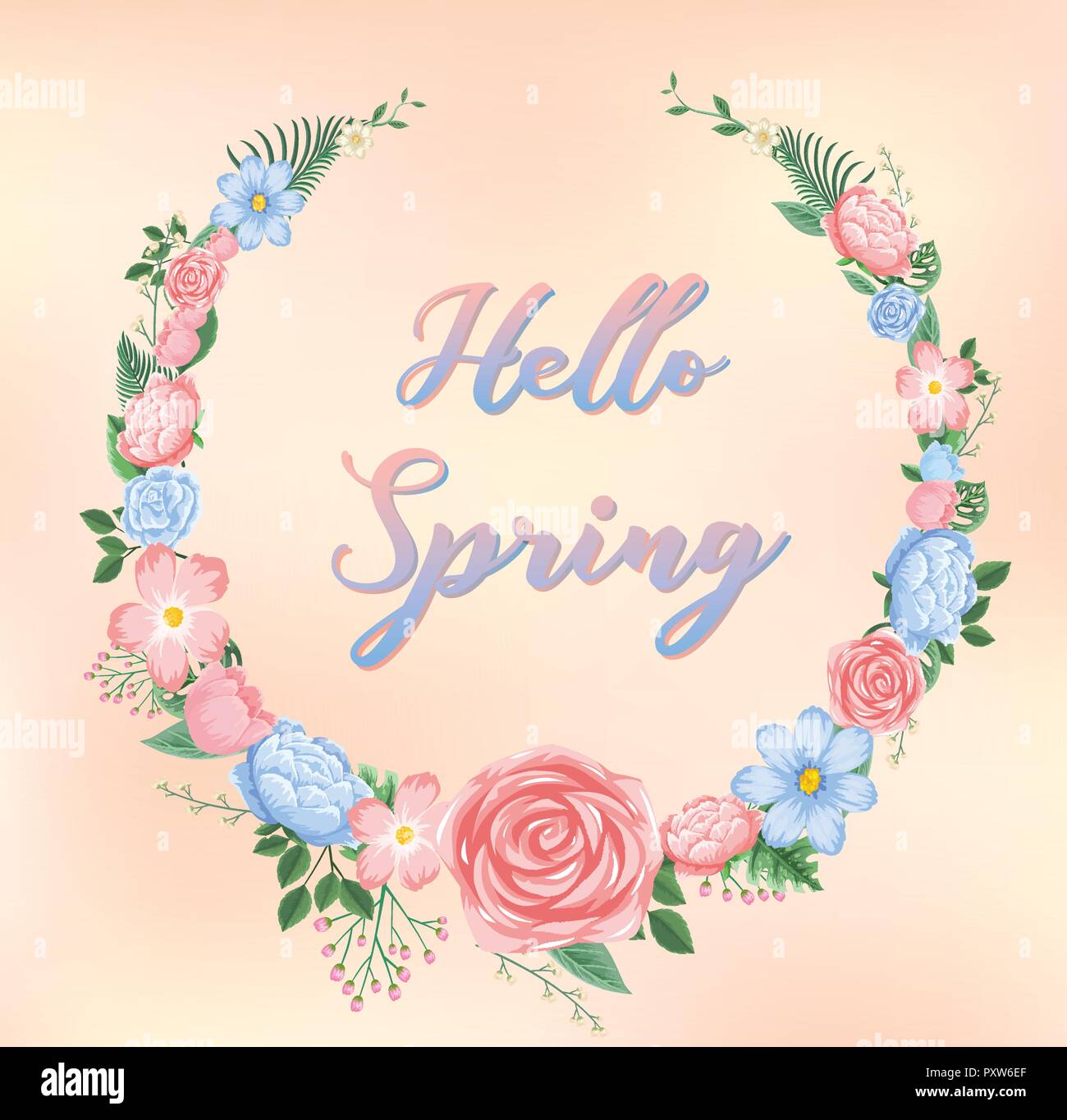 Border template with blue and pink flowers illustration Stock Vector ...