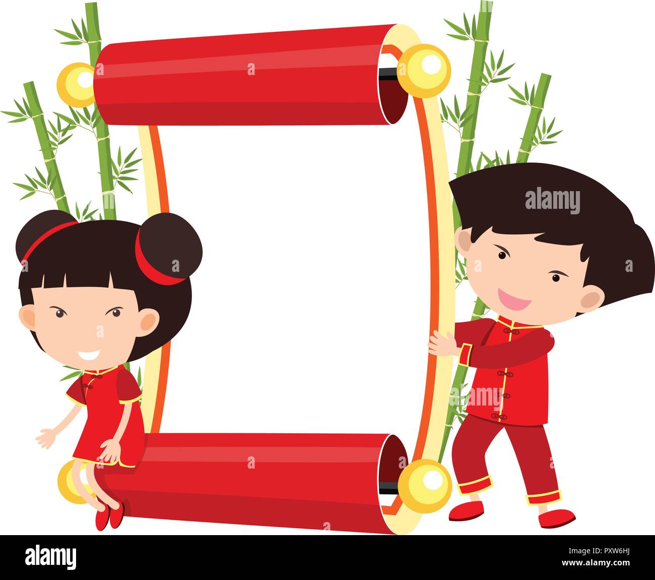 Banner template with chinese boy and girl illustration Stock Vector ...
