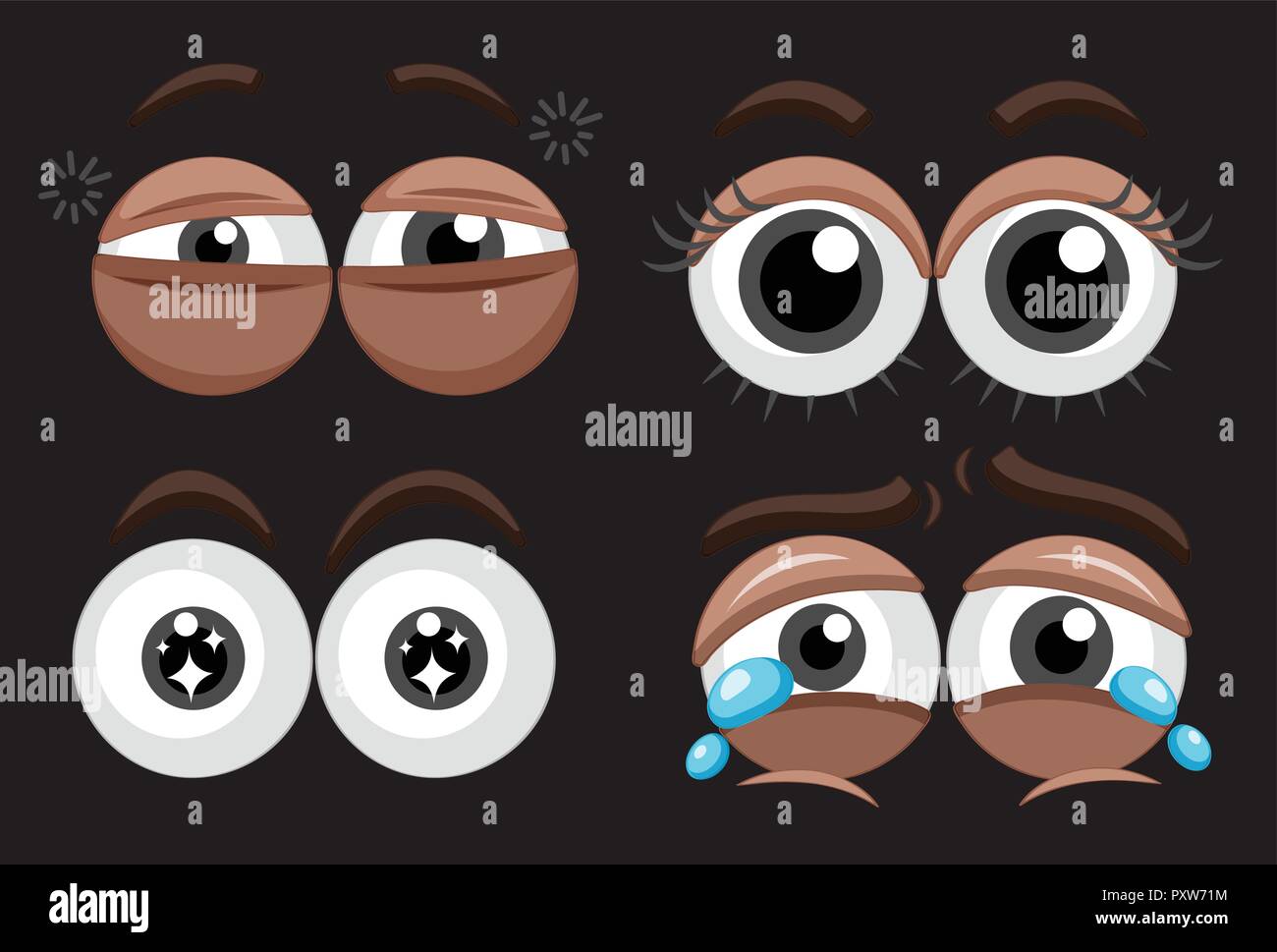 Expressions on human eyes on black background illustration Stock Vector ...