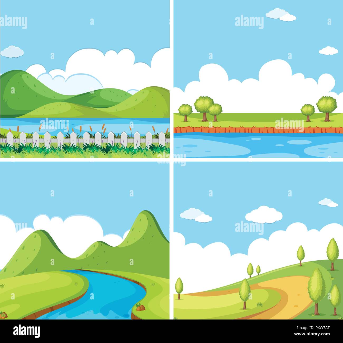Four background scenes with park at day time illustration Stock Vector ...