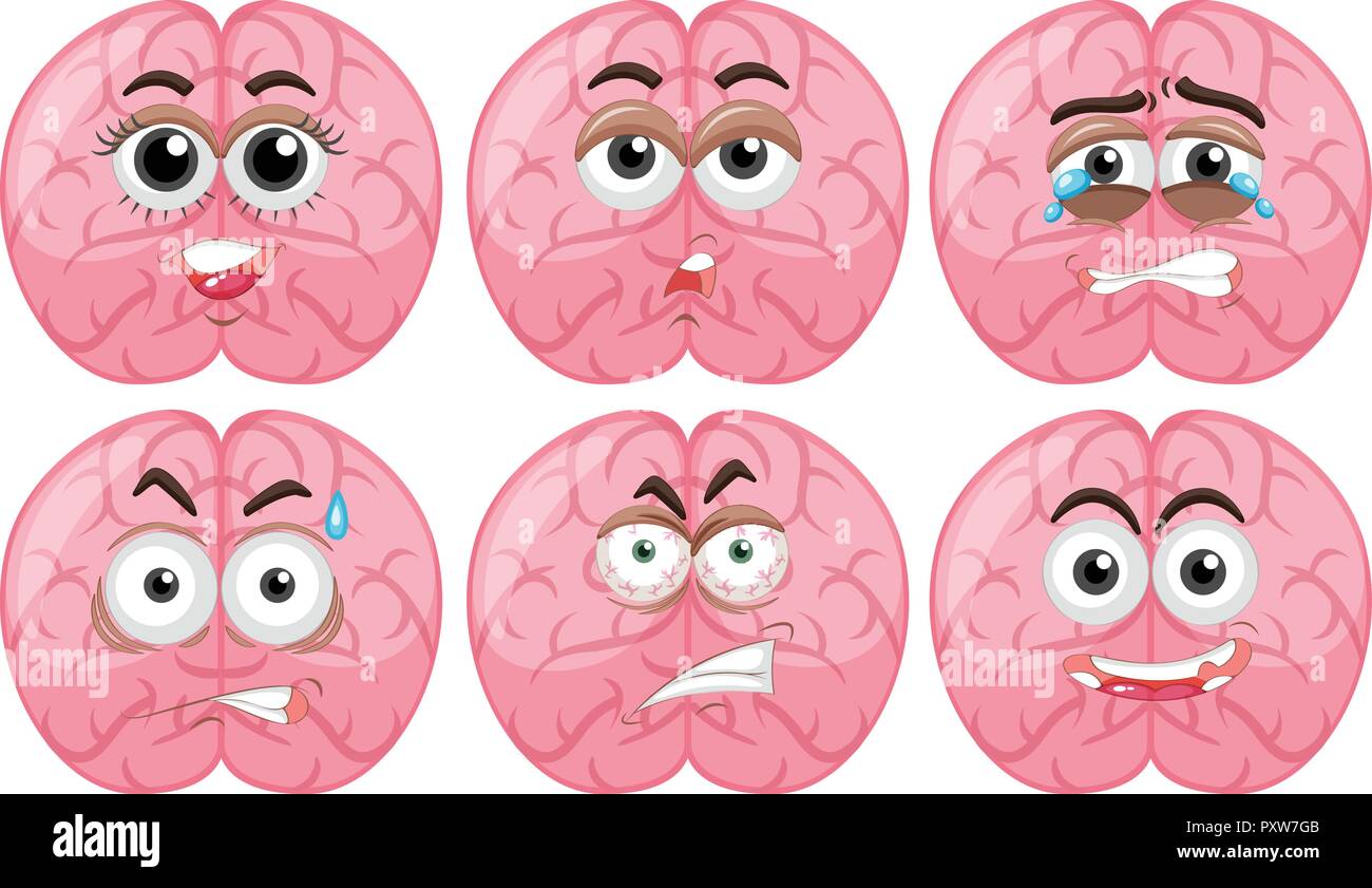 Human brain with different facial emotions illustration Stock Vector ...
