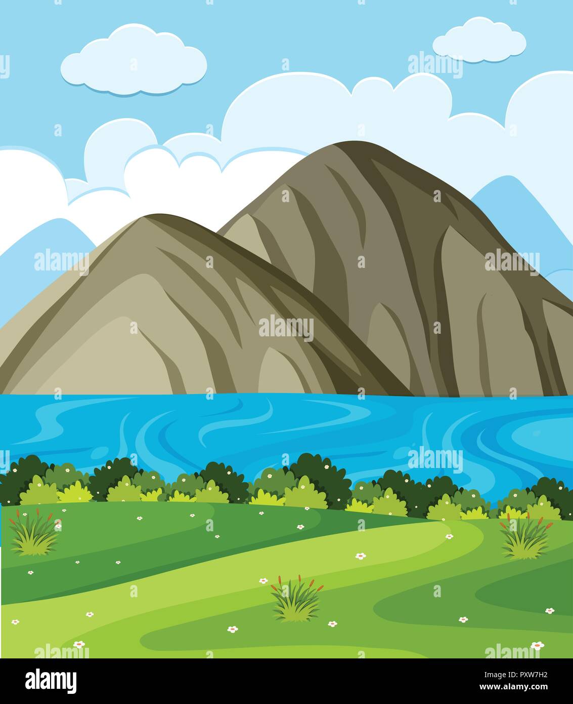 Background scene with lake and mountains illustration Stock Vector ...