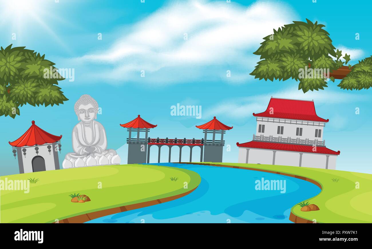 Background scene with japanese temple illustration Stock Vector Image ...