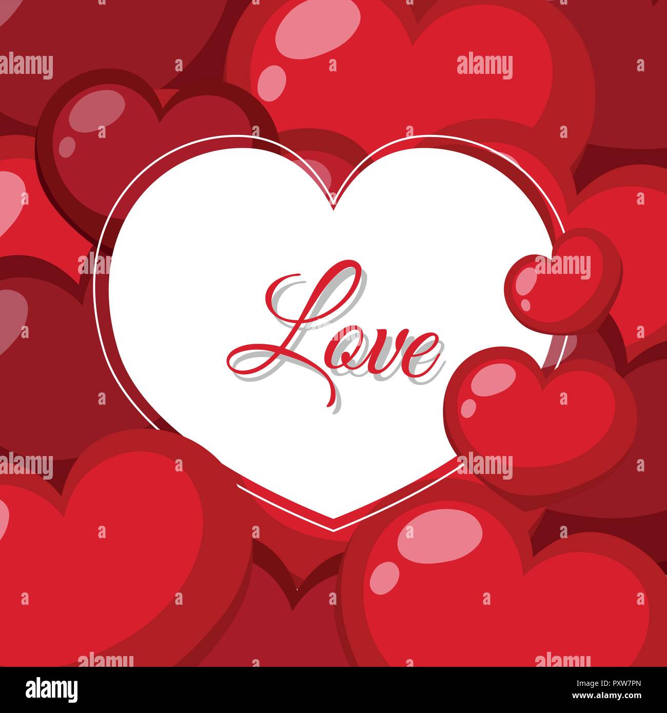 Background design with red hearts and word love illustration Stock ...