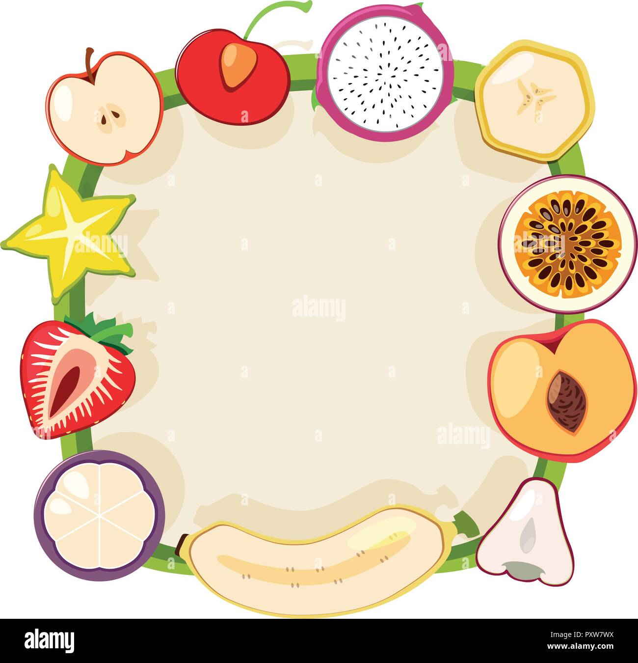 Border template with fresh fruits illustration Stock Vector Image & Art ...