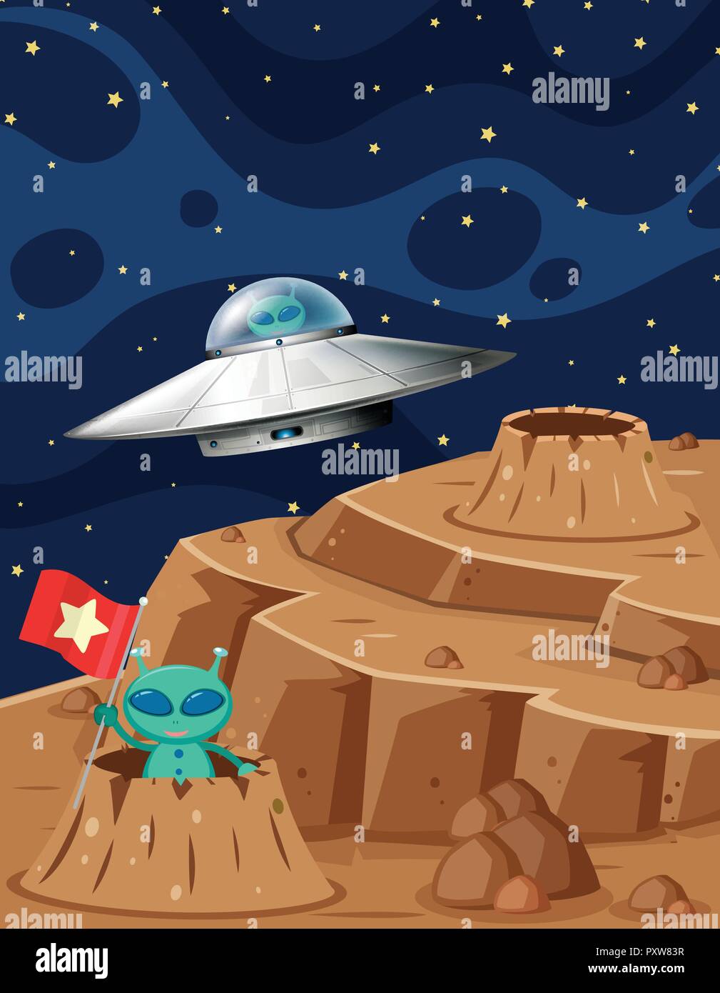 Aliens exploring space in UFO illustration Stock Vector Image & Art - Alamy