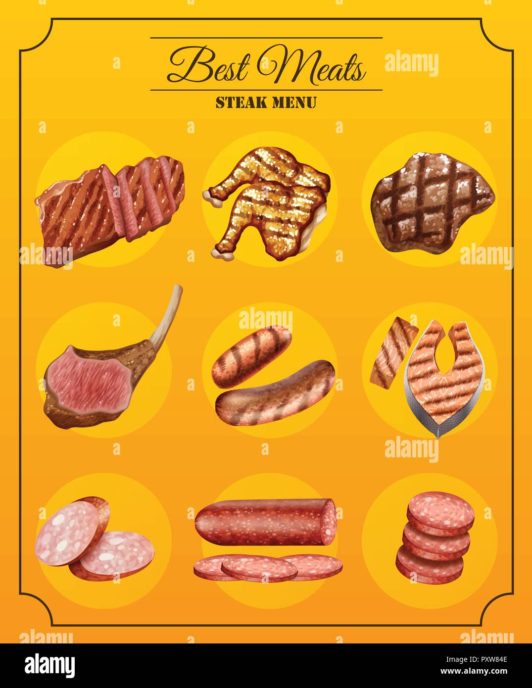 Different types of steaks on menu illustration Stock Vector Image & Art ...