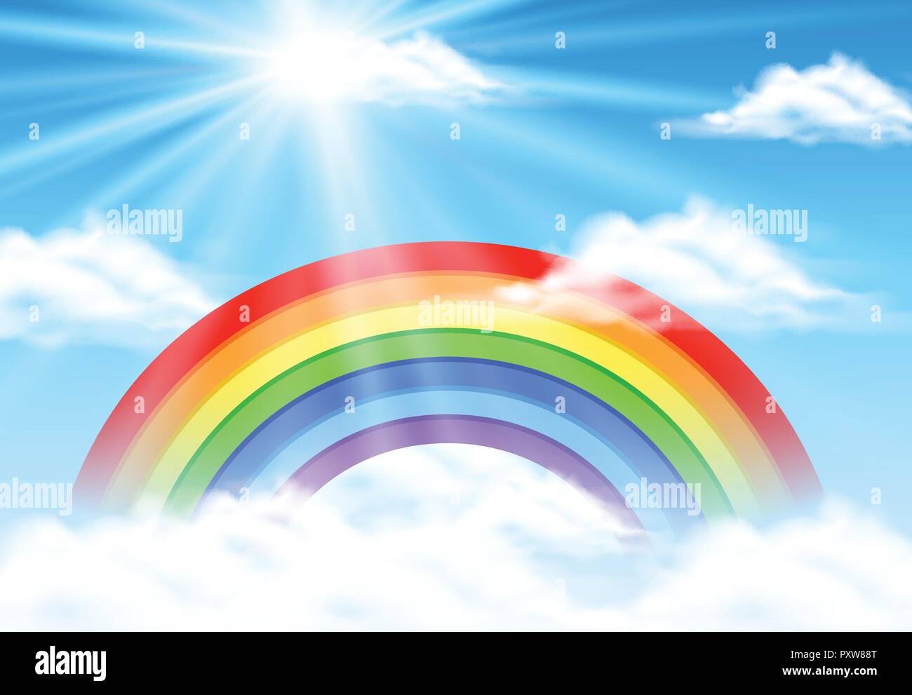 Colorful rainbow in blue sky illustration Stock Vector Image & Art - Alamy