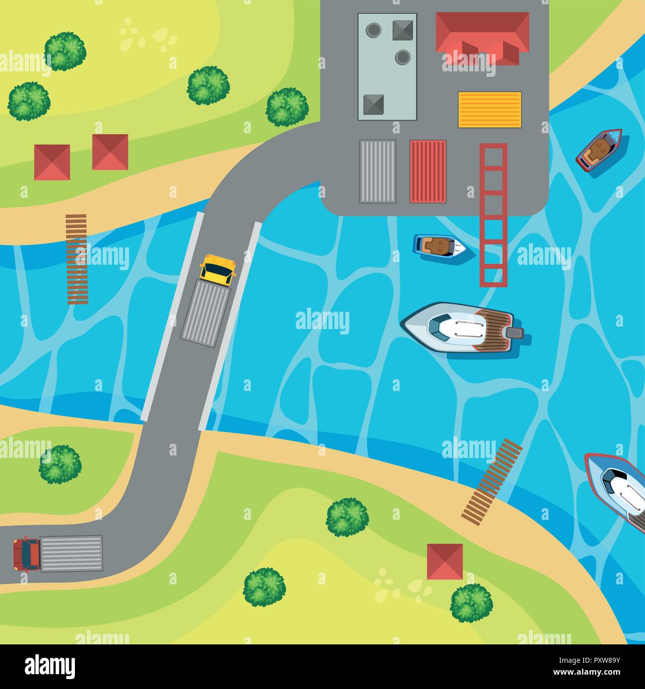 Top view of park with boats on the lake illustration Stock Vector Image ...