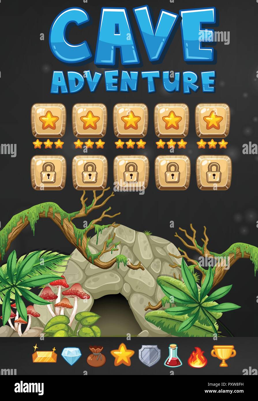 Game template with cave adventure theme illustration Stock Vector Image ...