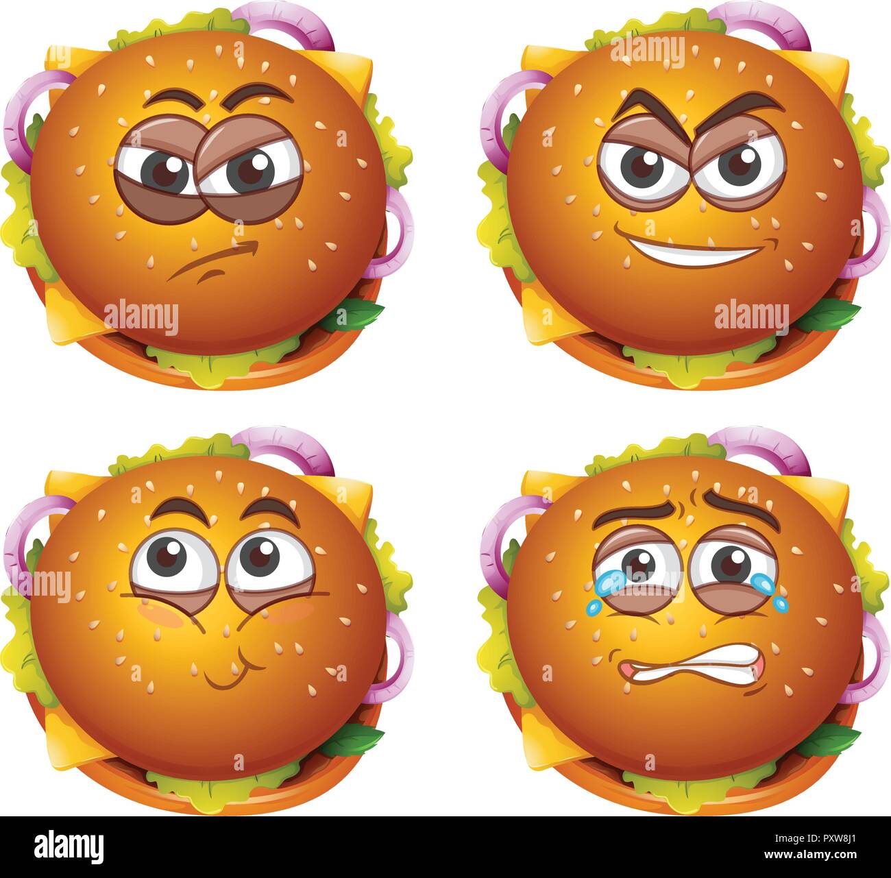 Burger Facial Expression on White Background illustration Stock Vector ...