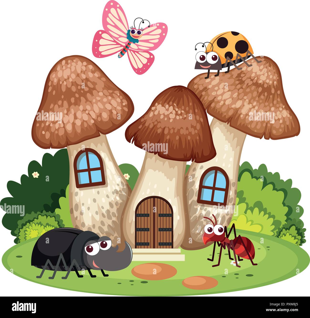 Many bugs live in the mushroom house illustration Stock Vector Image ...