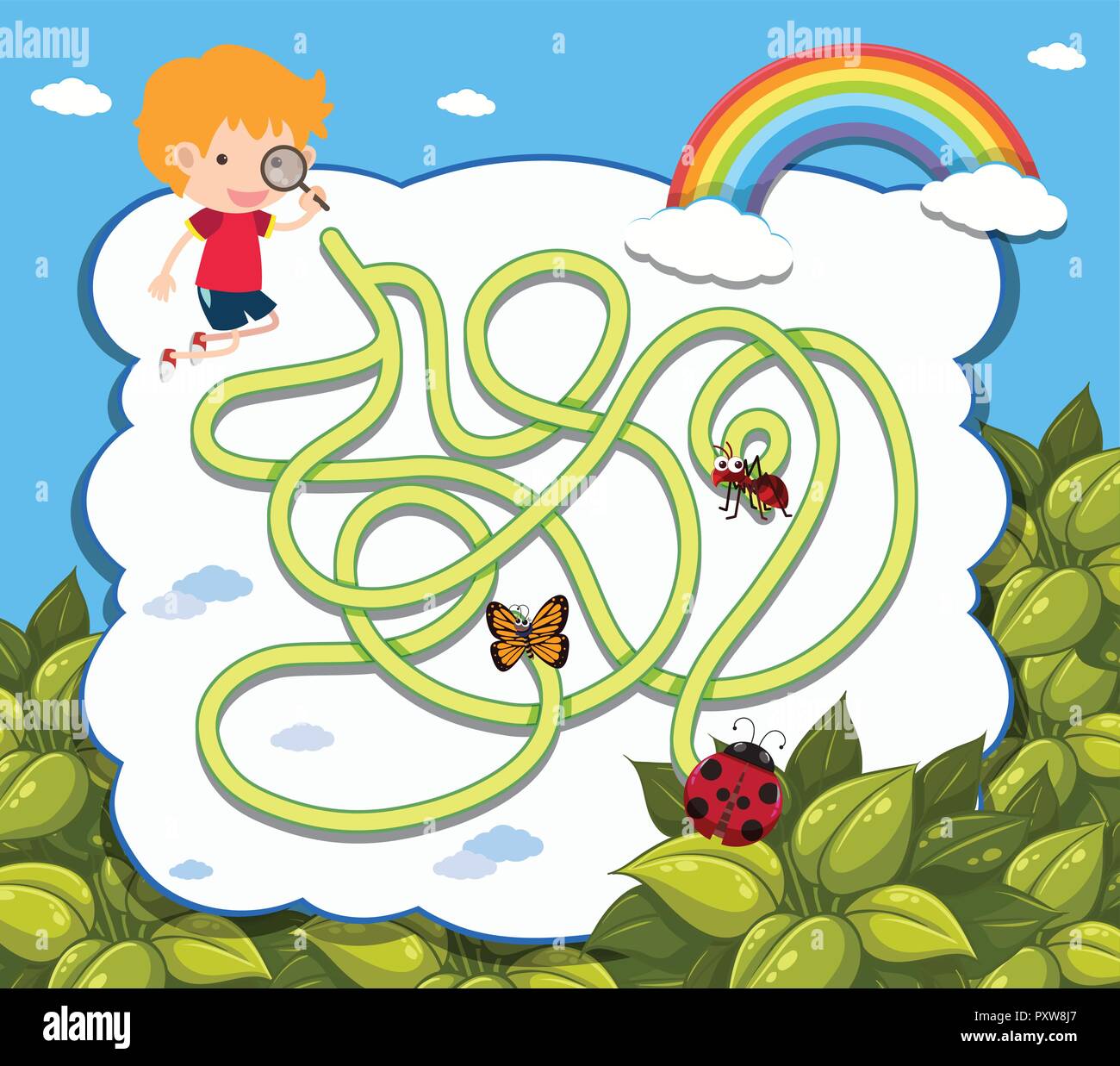 Maze game template with boy and ladybug illustration Stock Vector Image ...