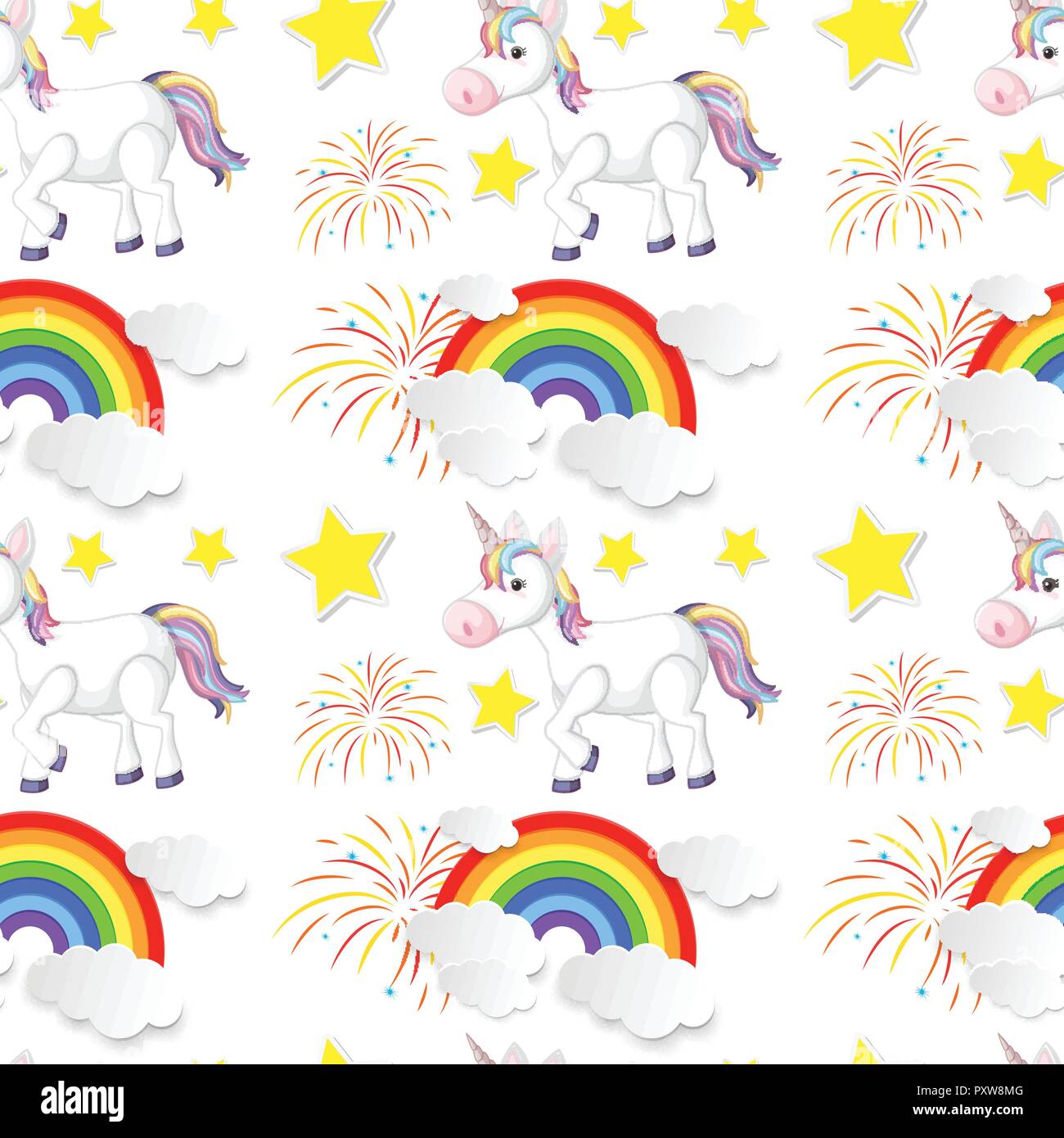 Seamless Background with Rainbow and Unicorn illustration Stock Vector ...