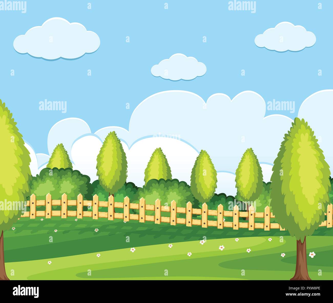 Background scene with green field illustration Stock Vector Image & Art ...