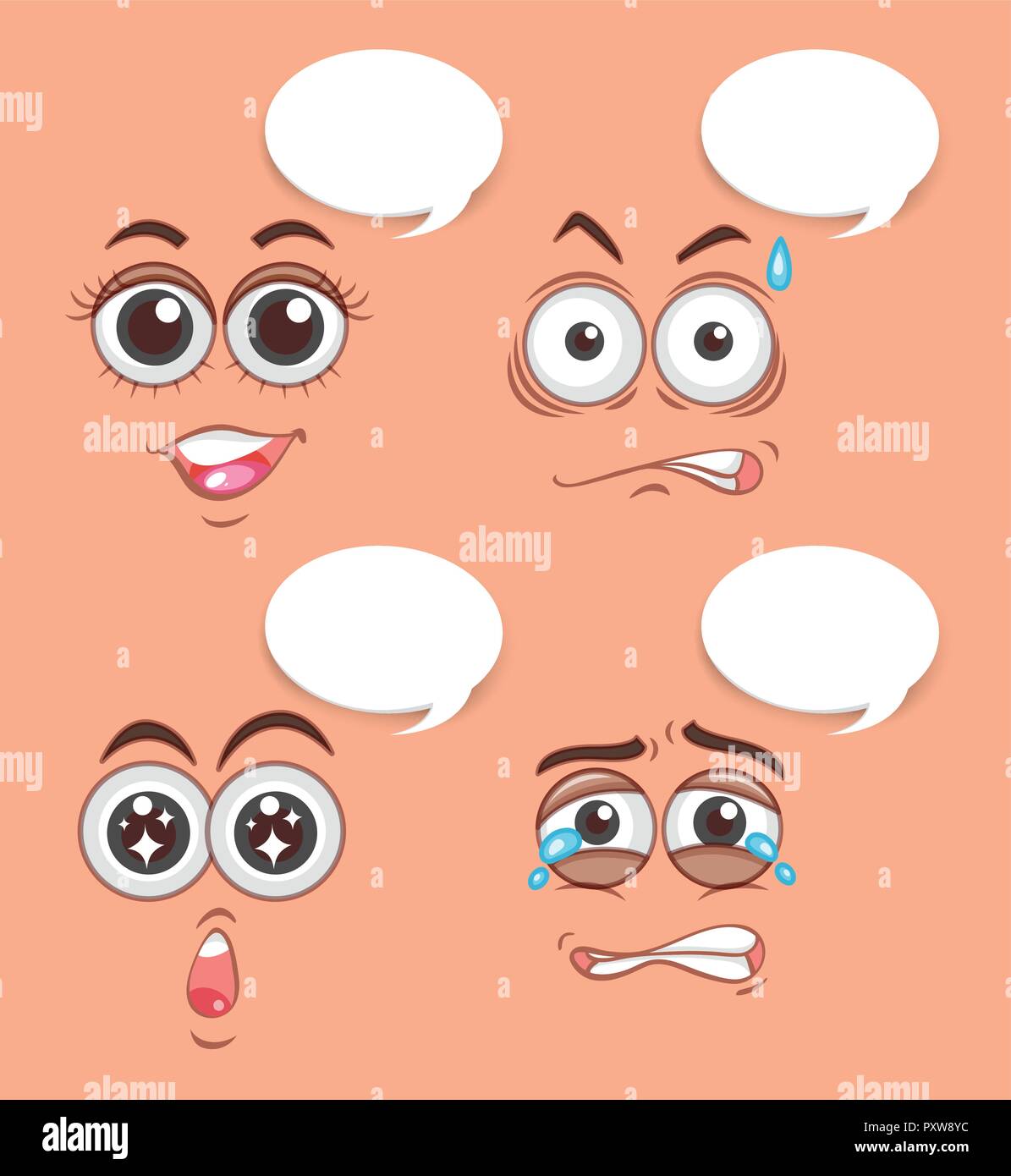 Four human faces with different emotions illustration Stock Vector ...