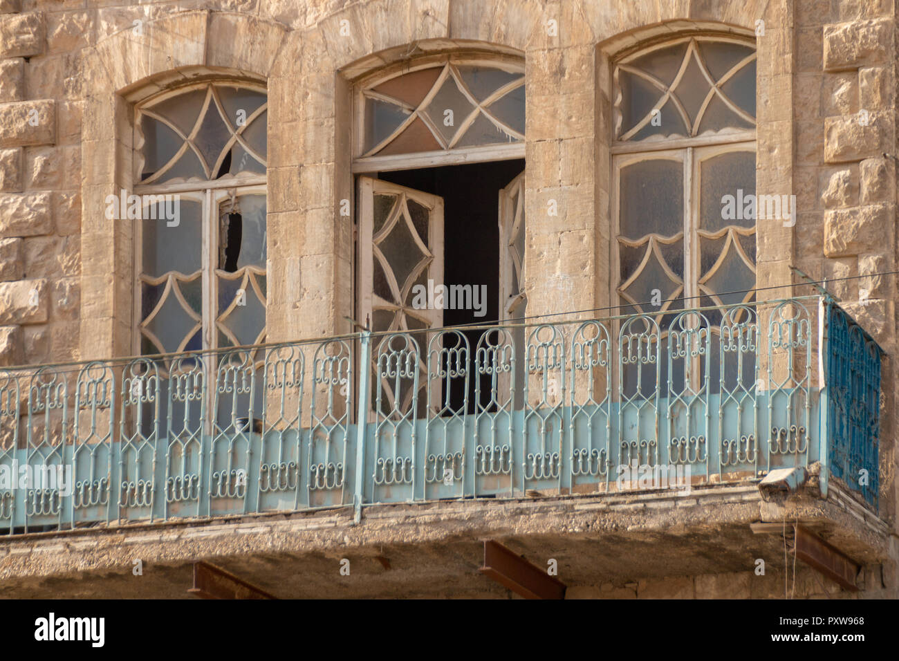 Amman, Jordan - October 16, 2018: View of a balcony in the old town of ...