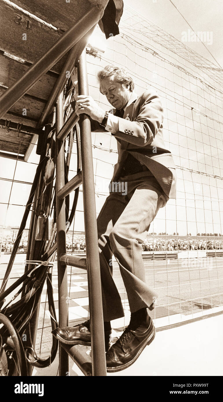 Jimmy Carter climbs the race starters tower to start a NASCAR race at ...