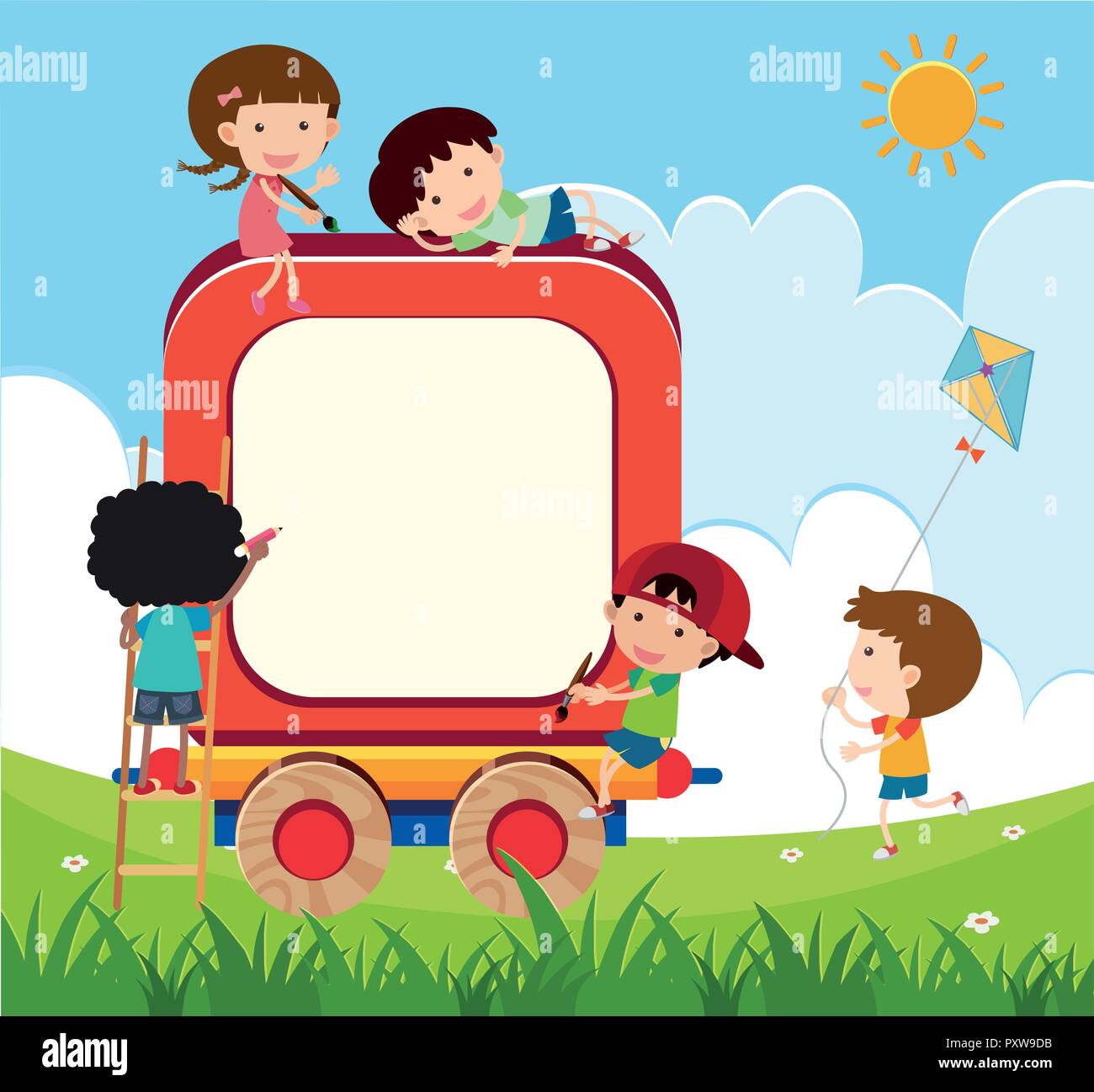 Border template with five kids playing in park illustration Stock ...
