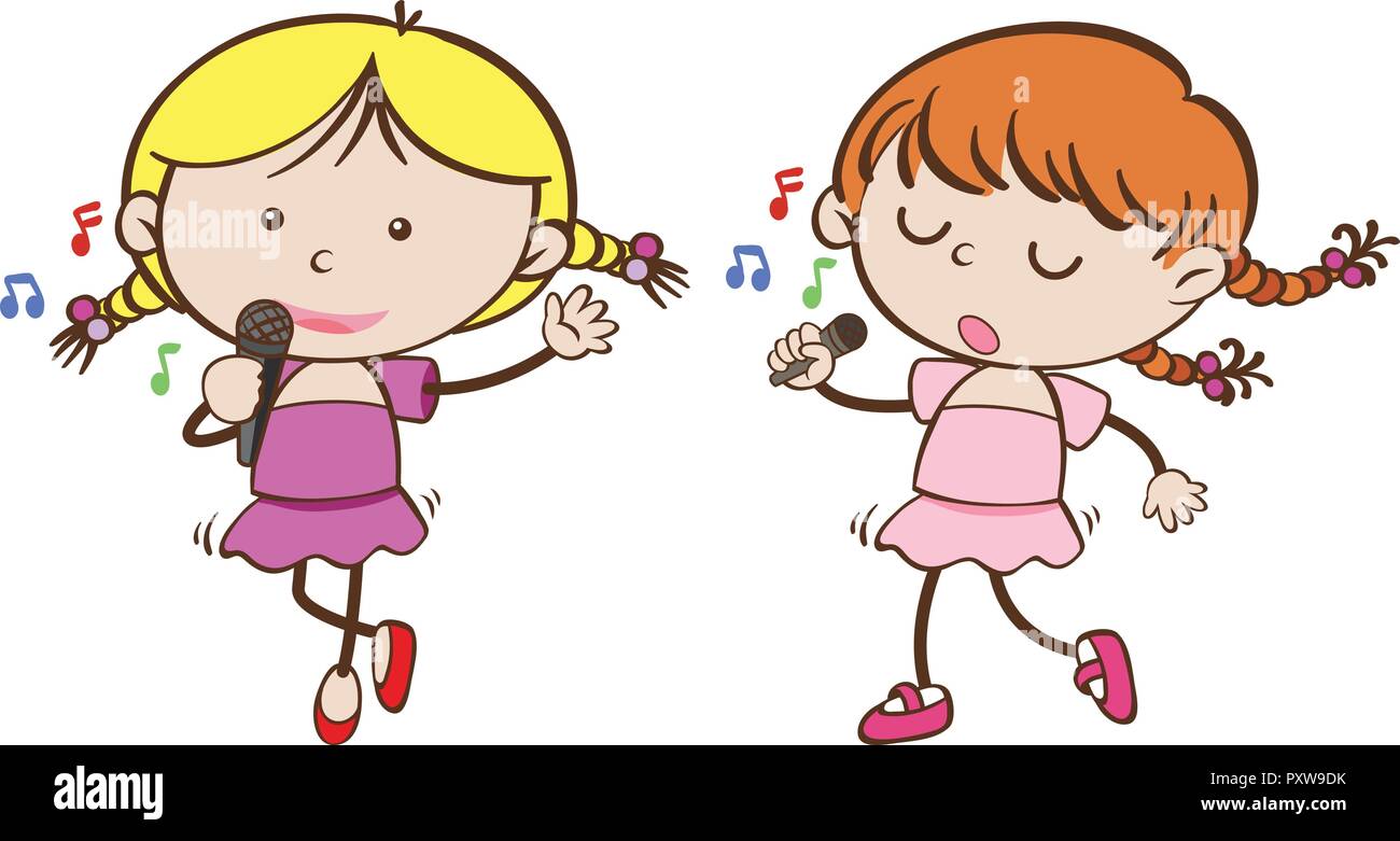 Two girls singing on microphone illustration Stock Vector Image & Art ...