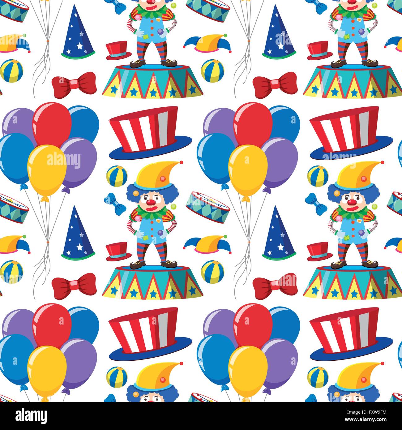 Seamless background with clowns and balloons illustration Stock Vector ...
