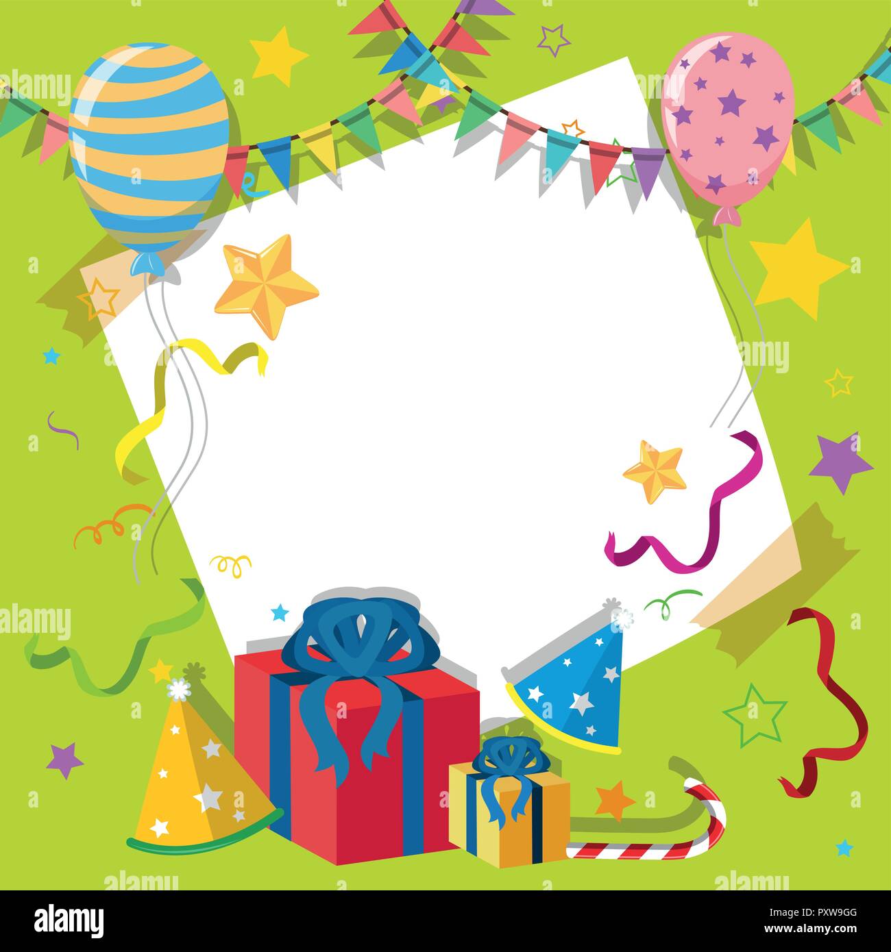 Border template with present and balloons illustration Stock Vector ...