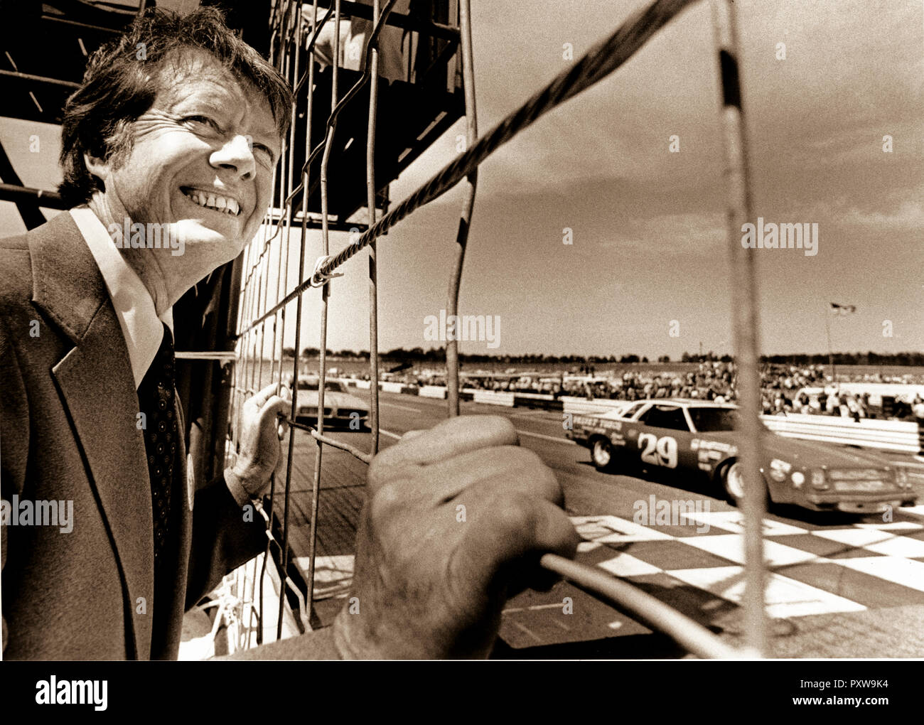 Jimmy Carter campaigns at at a NASCAR stock car race at the Atlanta ...