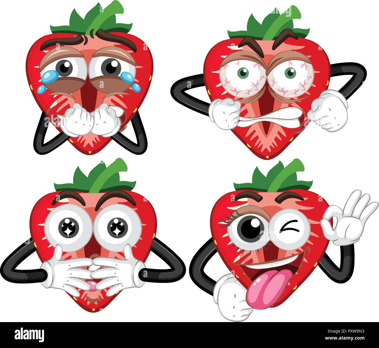 Fresh strawberries with different emotions illustration Stock Vector ...