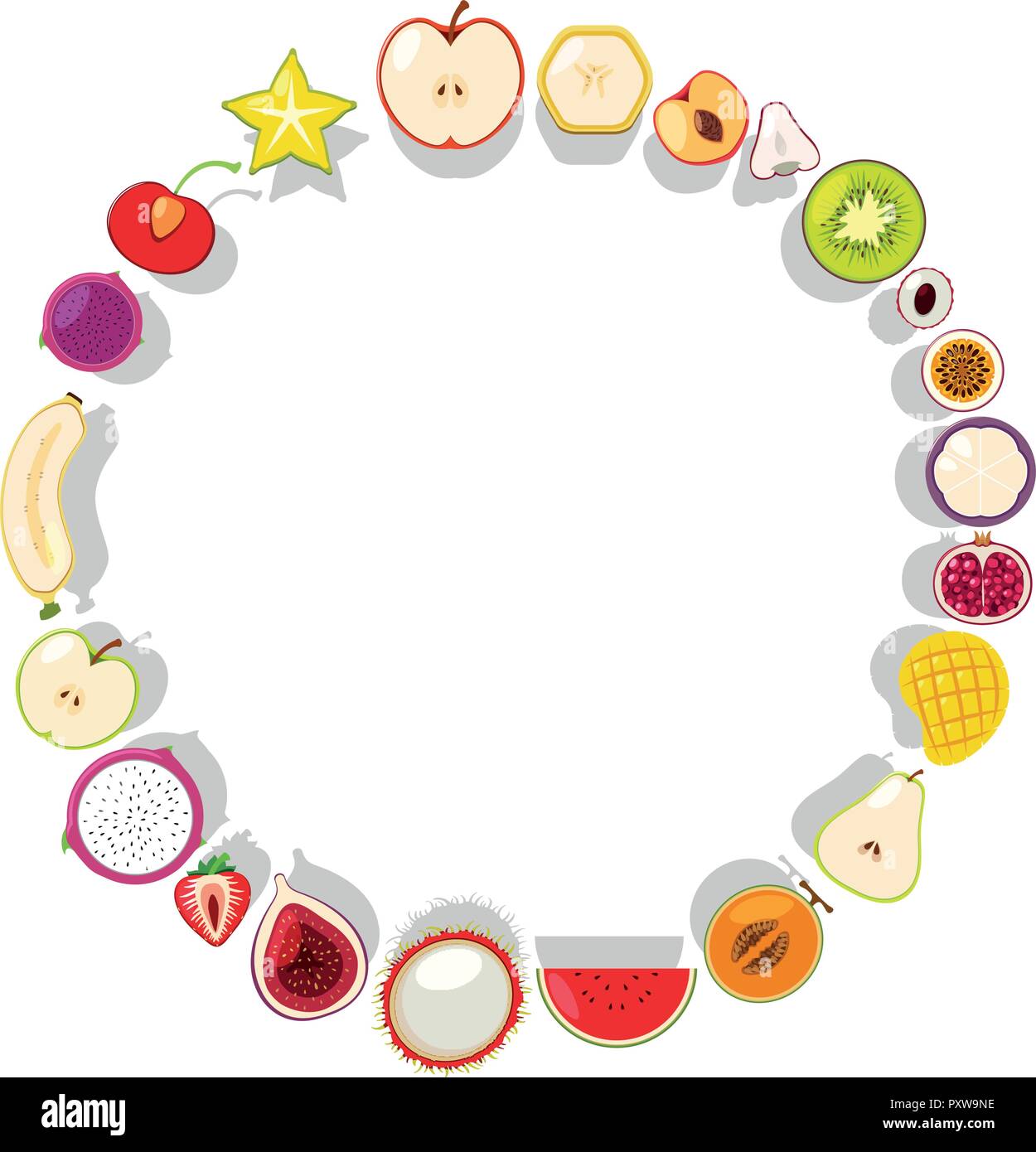 Round frame design with many fruits illustration Stock Vector Image ...