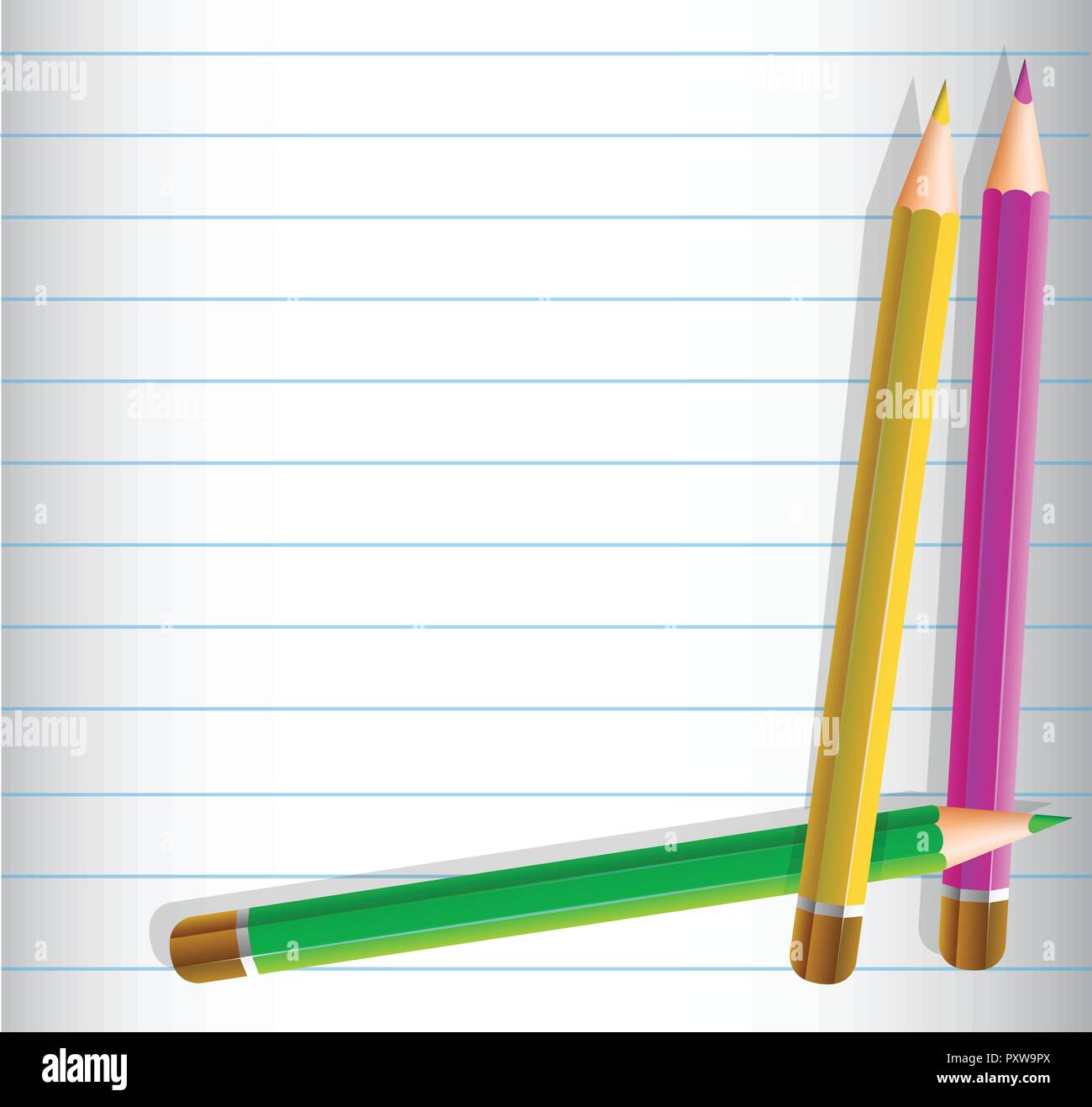 Line paper template with three color pencils illustration Stock Vector ...