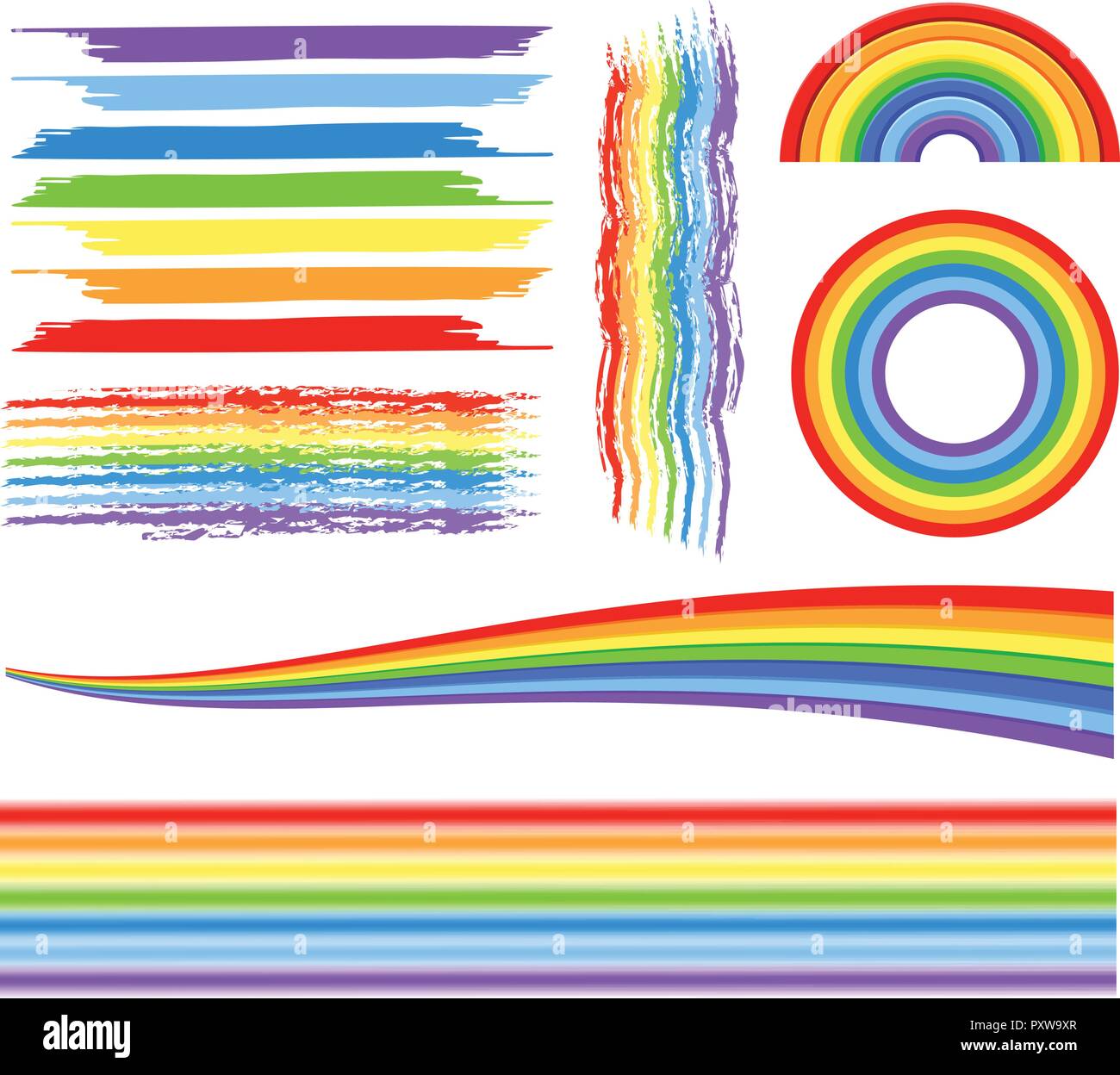 Different patterns of rainbow on white background illustration Stock ...