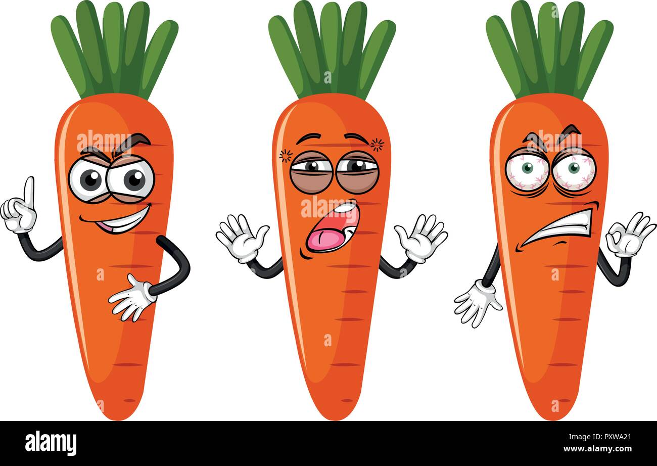 Carrots with different facial expressions illustration Stock Vector ...